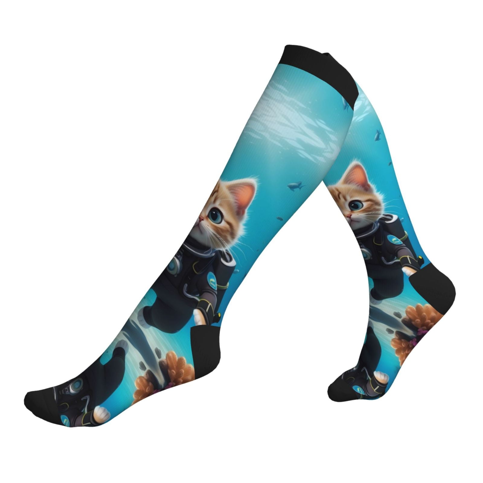 Compression Socks for Women ＆ Men, Underwater Diving Cat 15-20mmHg High Support Socks for ...