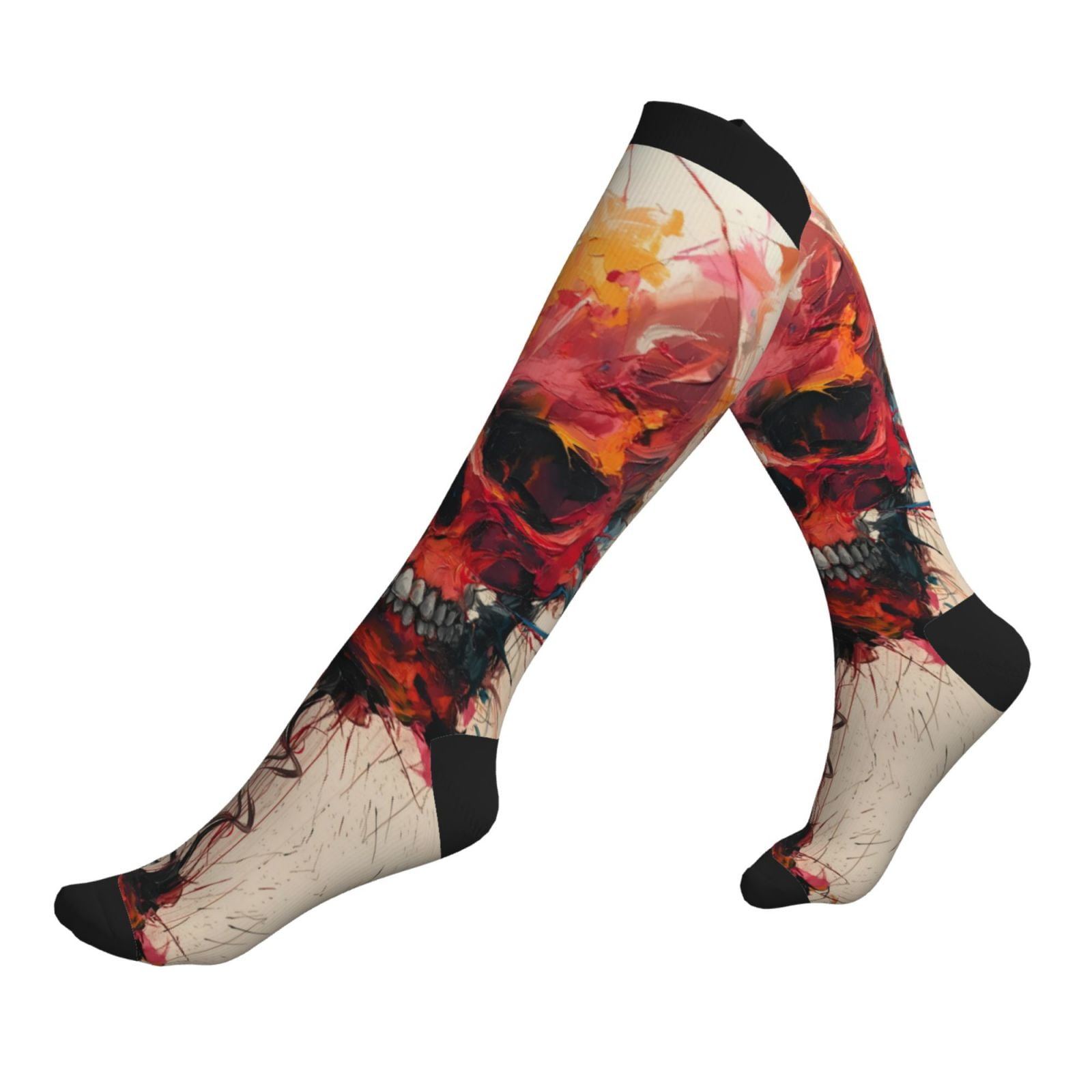 Compression Socks for Women and Men Abstract Colorful Skull Art Wide ...