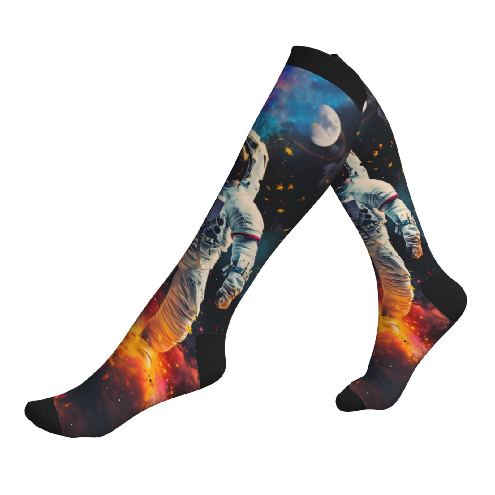 Compression Socks for Women and Men Astronaut Cosmic Rainbow Wide Calf ...