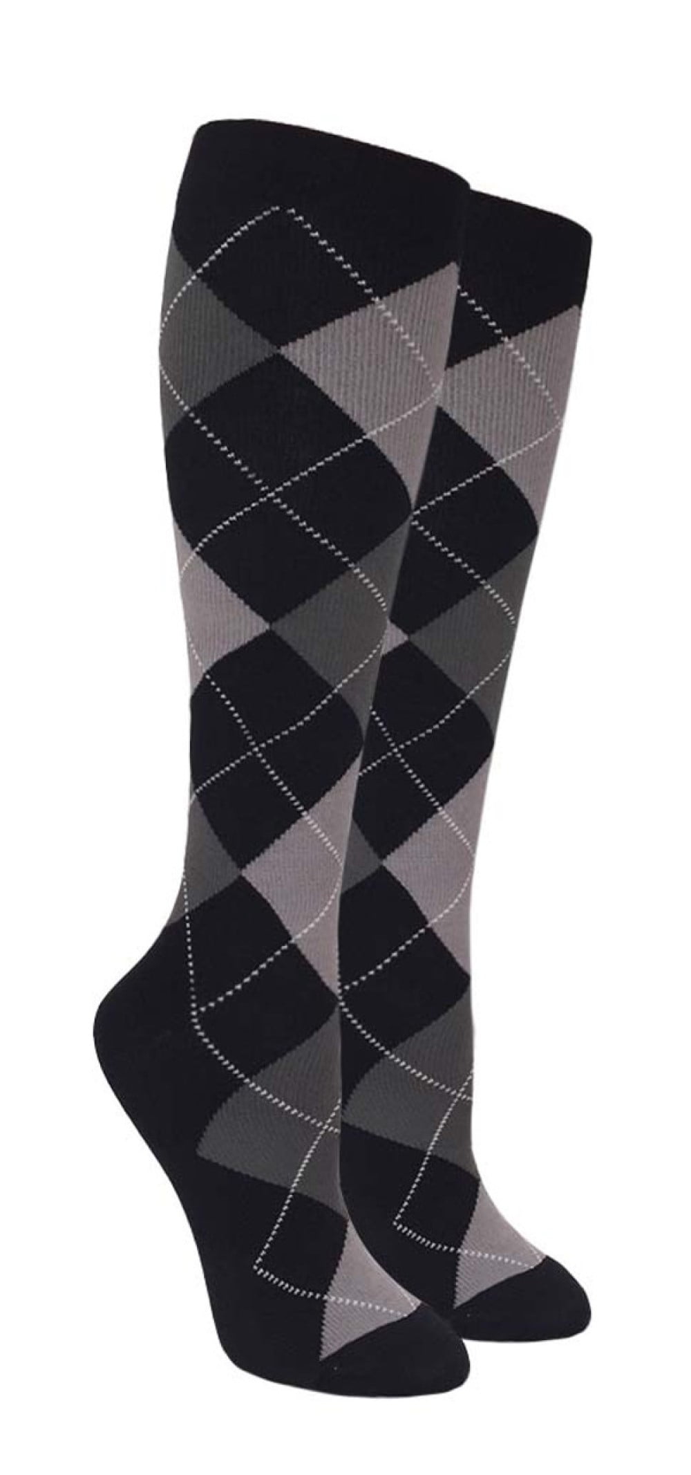 Compression Socks for Women and Men, Black/Grey Argyle (Size: Small ...