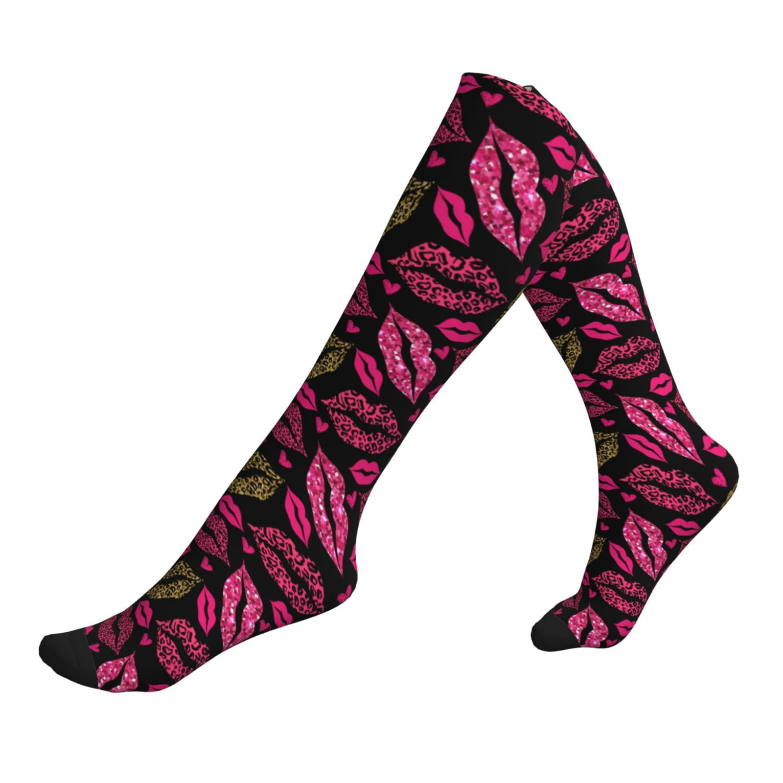 Compression Socks for Women and Men - Bright leopard lips black ...