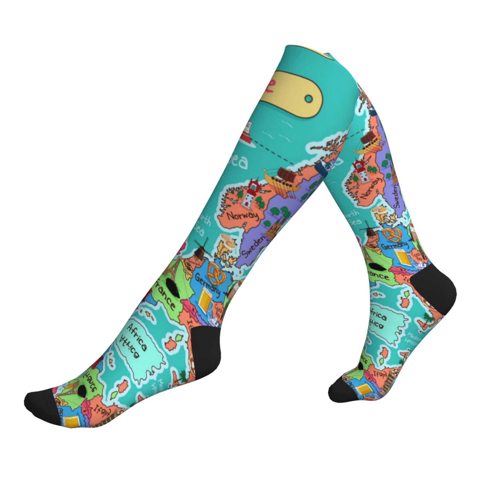 Compression Socks for Women and Men Circulation - Cartoon Map Of Europe ...