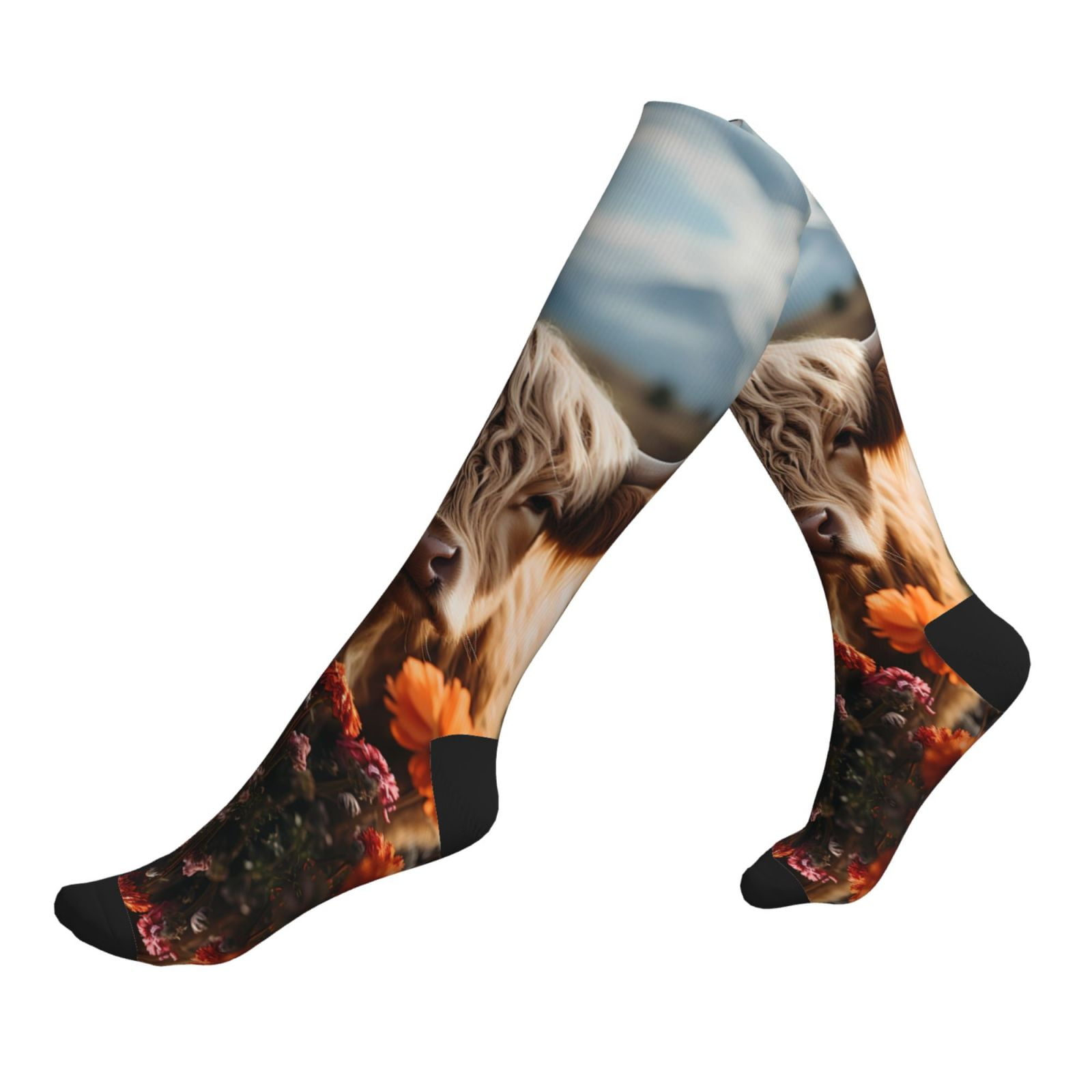 Compression Socks for Women and Men Circulation - Realistic Flower Cow ...