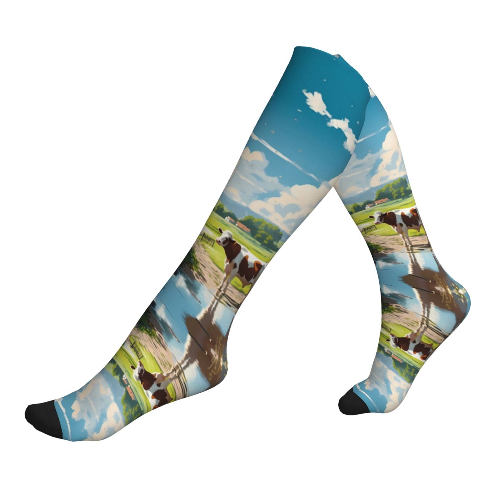 Compression Socks for Women and Men Countryside Farm Cow Wide Calf ...