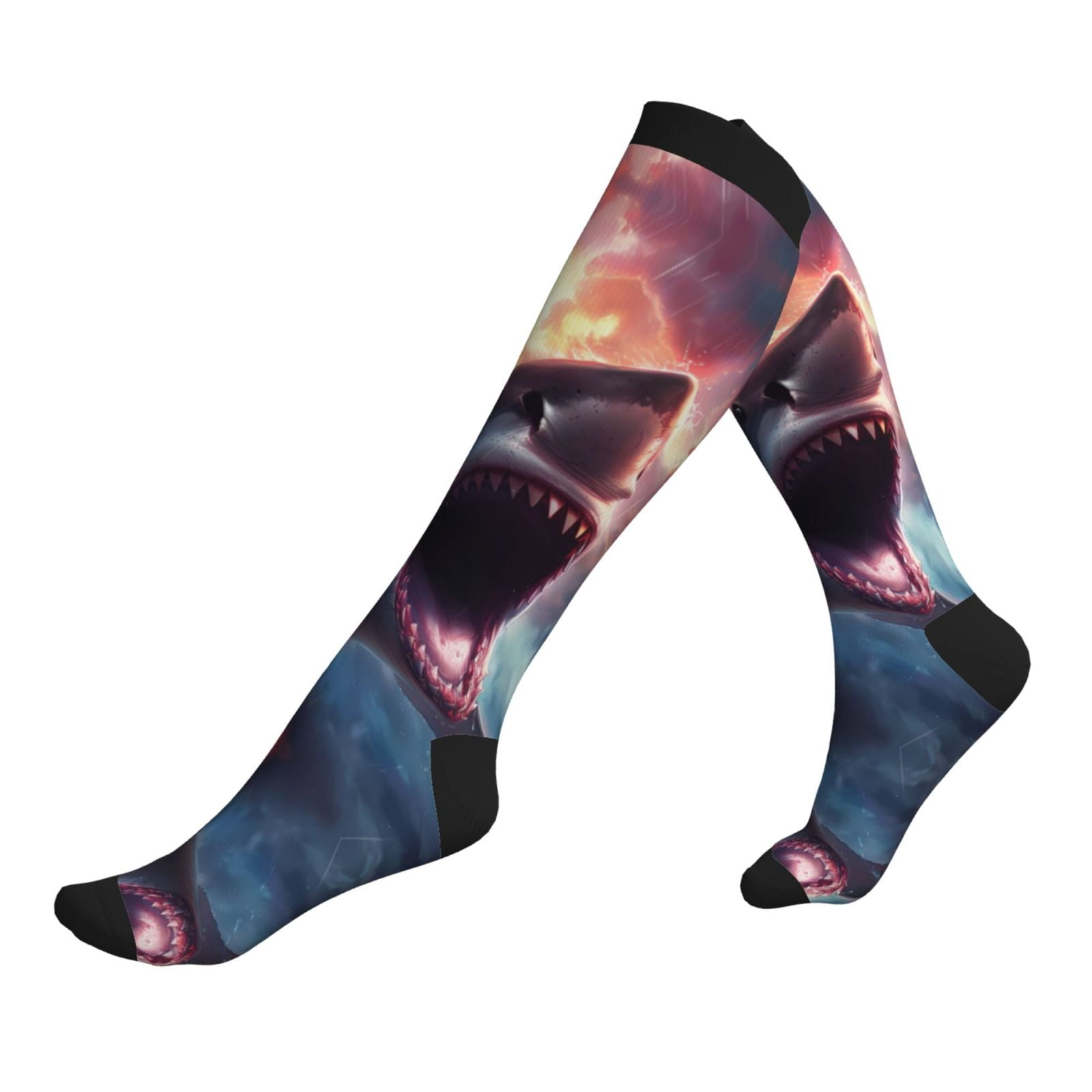 Compression Socks for Women and Men Dramatic Shark Attack Wide Calf ...