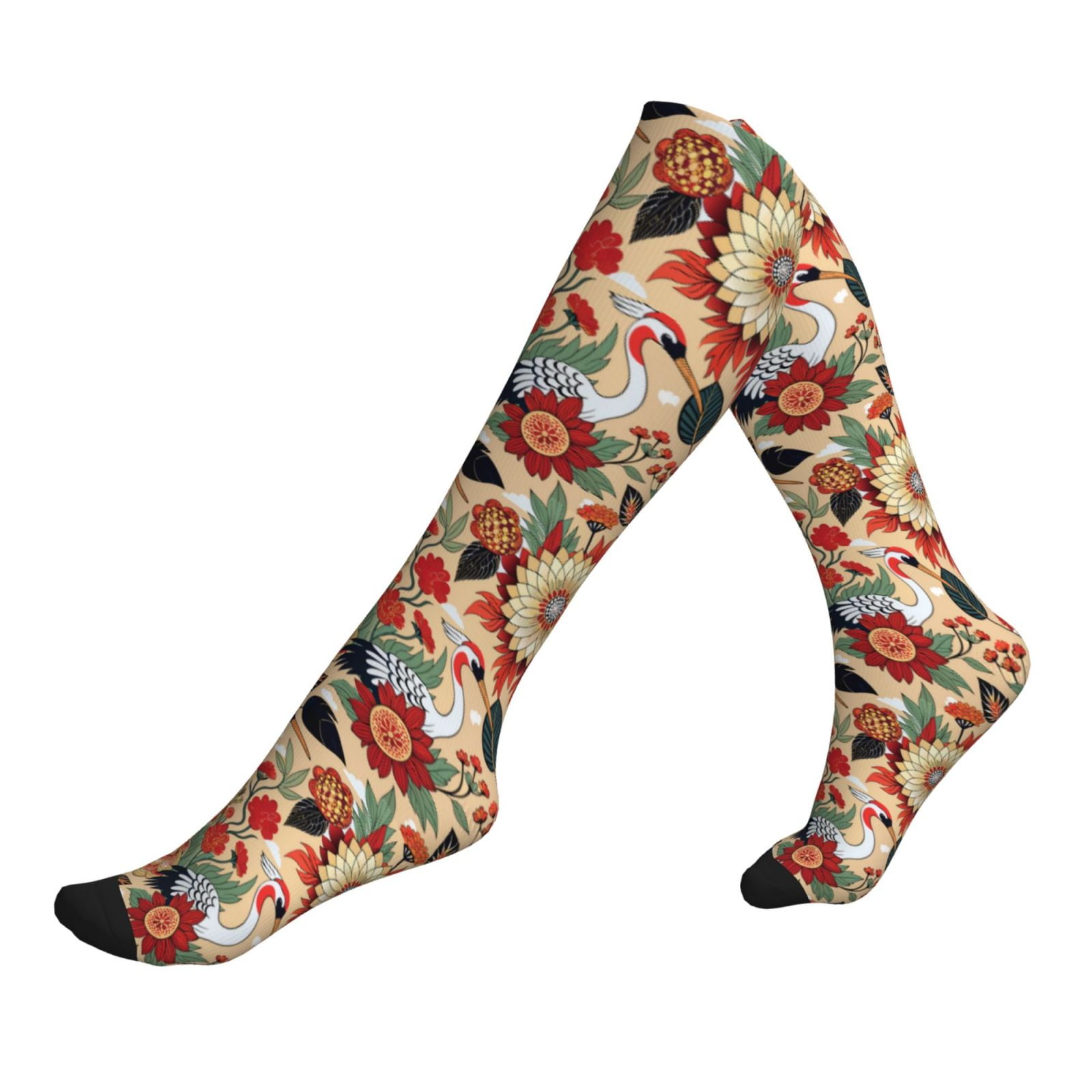 Compression Socks for Women and Men - Fresh red Flowers Cranes ...