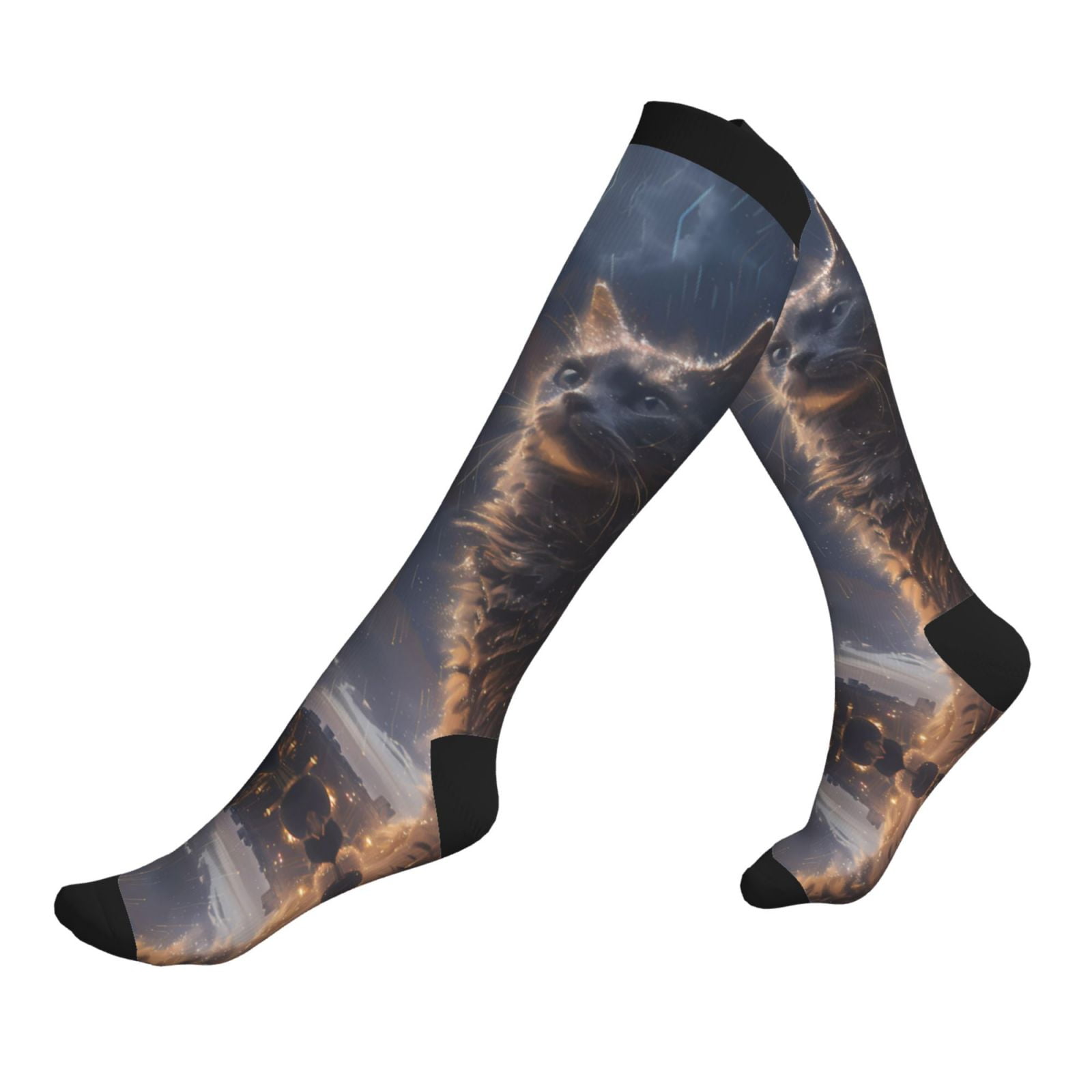 Compression Socks for Women and Men Giant Cat In Paris Rain Wide Calf ...