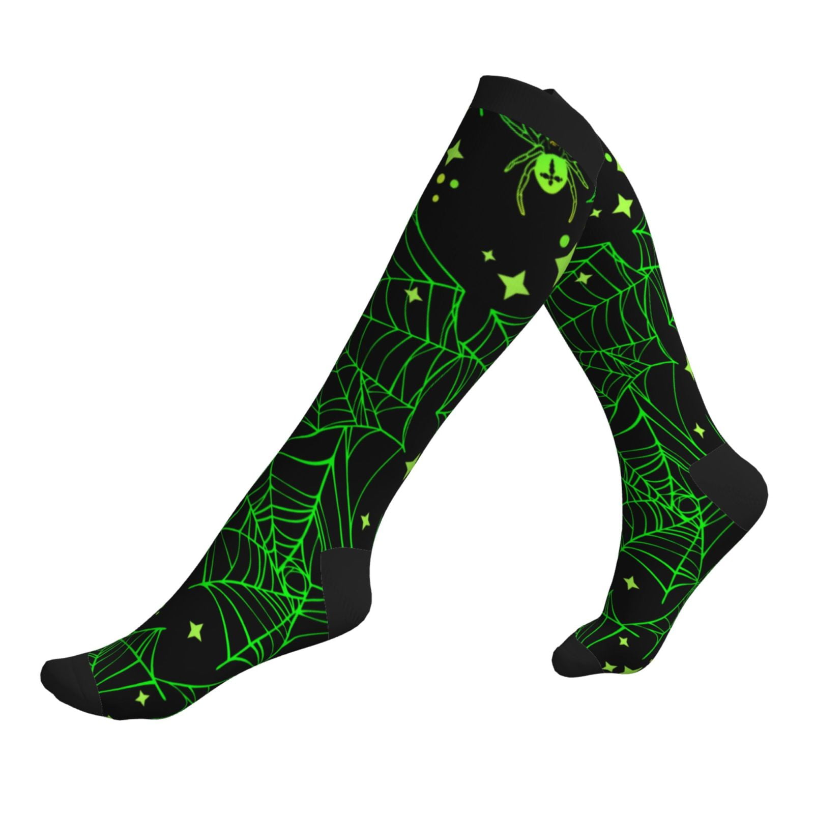 Compression Socks for Women and Men - Green Bright Web with Spiders ...