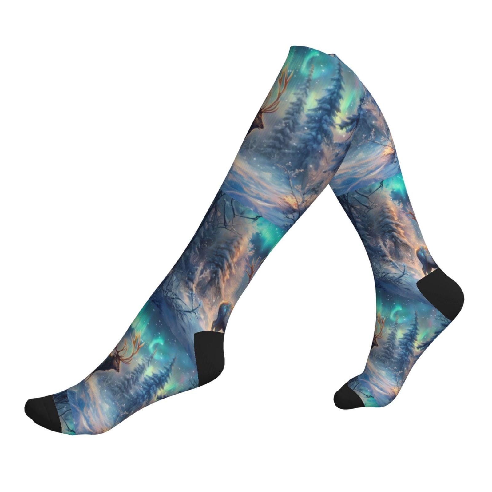 Compression Socks for Women and Men - Northern Lights Winter Elk ...