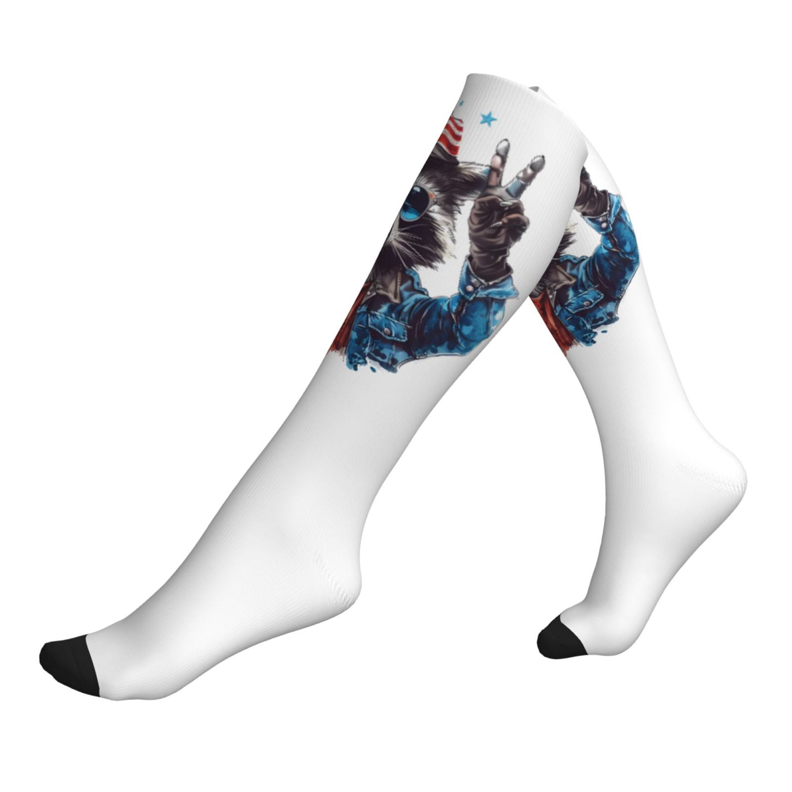 Compression Socks for Women and Men Patriotic Raccoon Illustration Wide ...