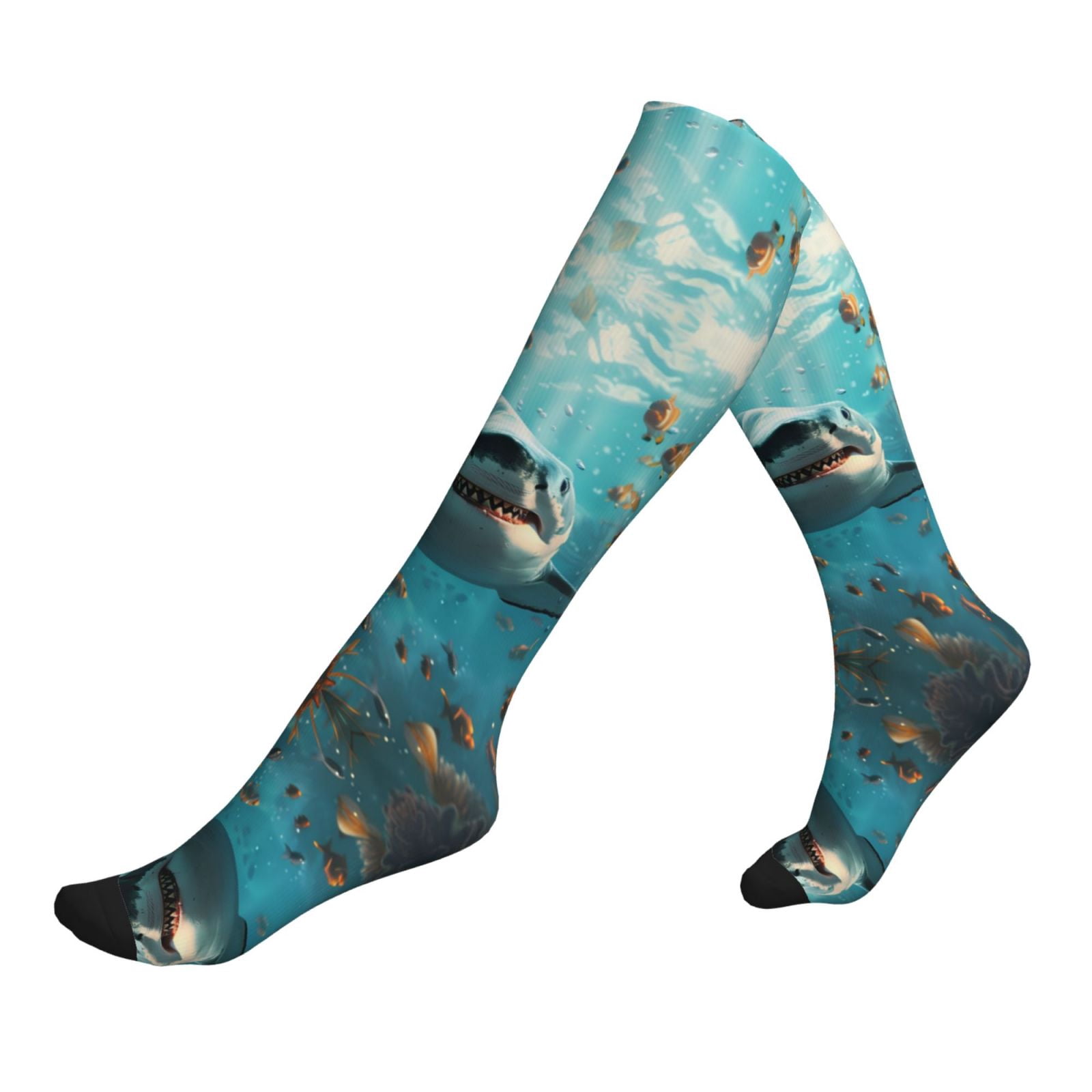 Compression Socks for Women and Men Realistic Ocean Shark Wide Calf ...