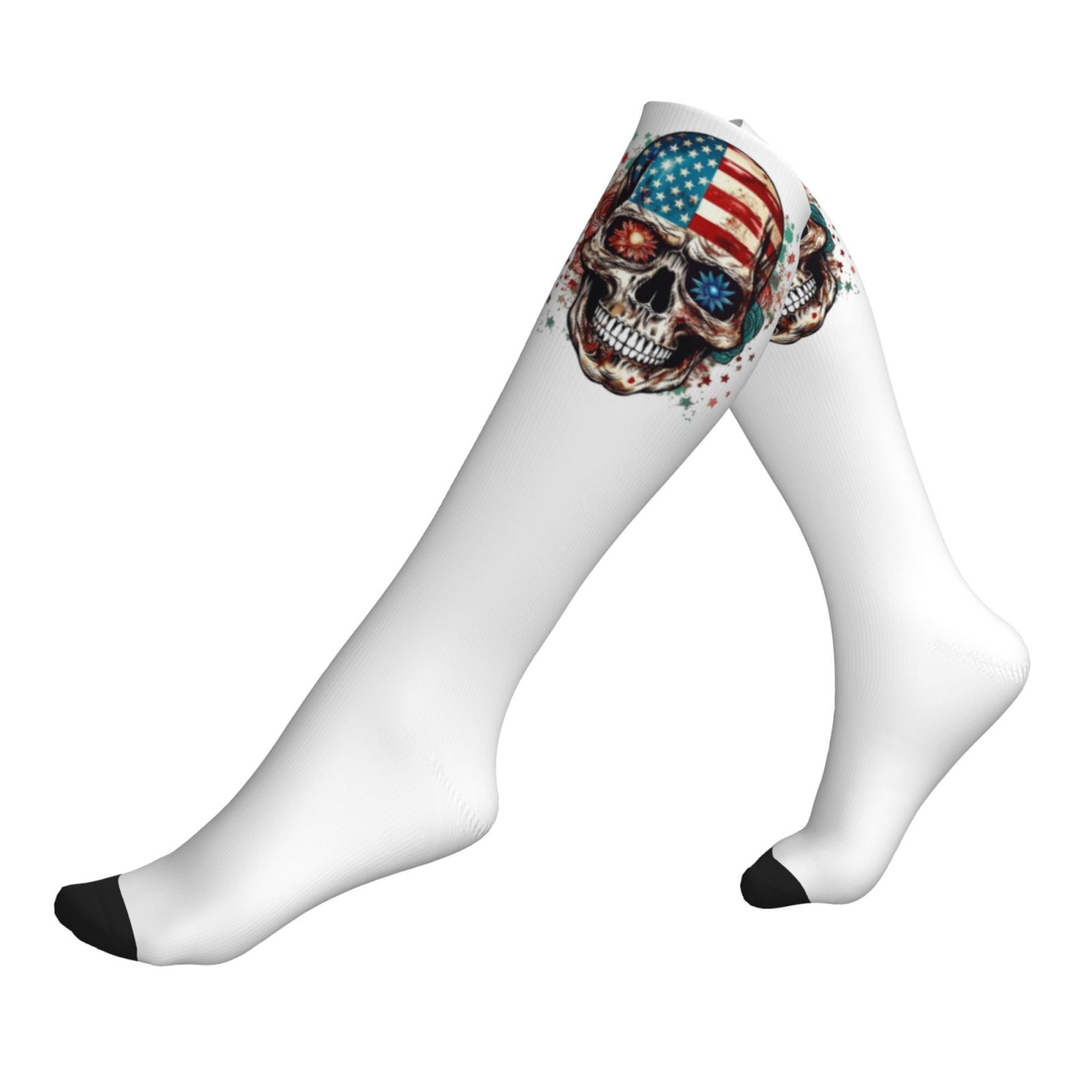 Compression Socks for Women and Men - Sugar Skull with USA Flag ...