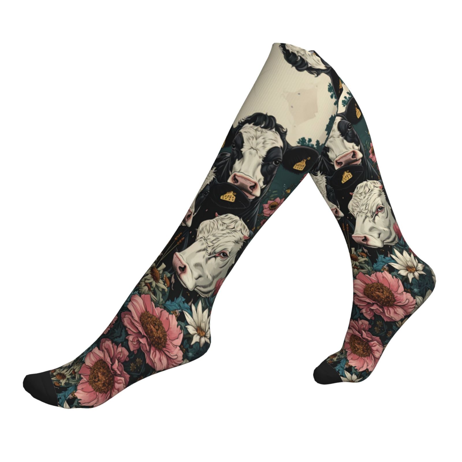 Compression Socks for Women and Men Vintage Pink Sunflower Cow Wide ...