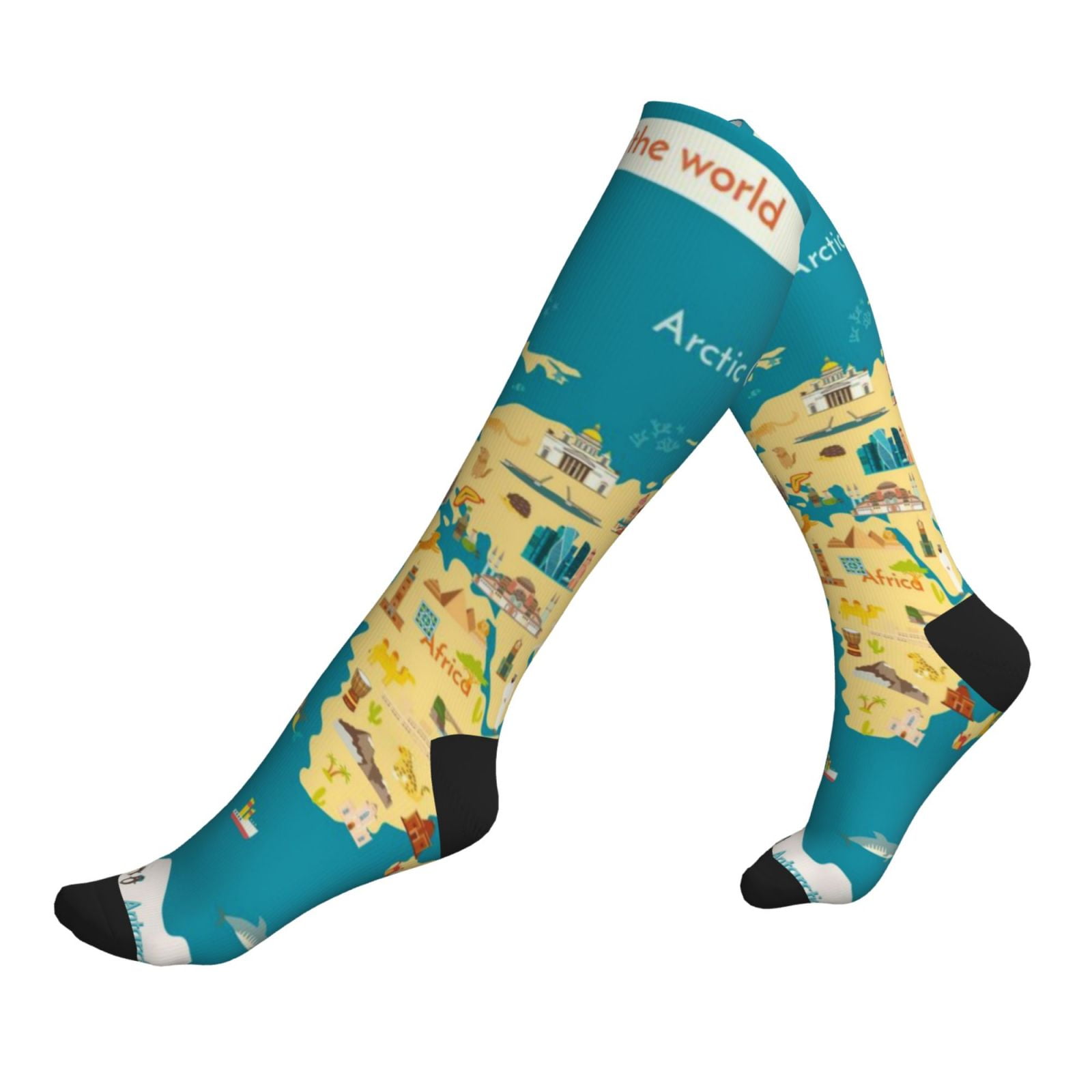 Compression Socks for Women and Men - World Map With Landmarks ...