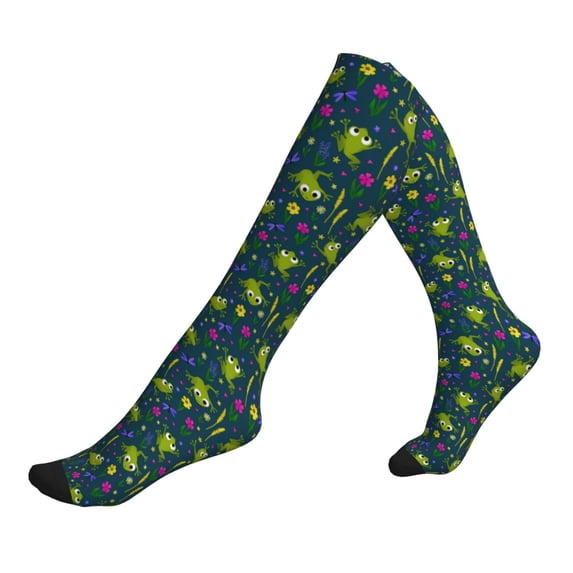 Compression Socks for Women and Men - cartoon frogs flower navyblue ...