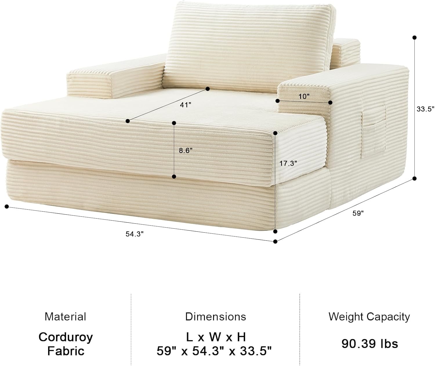 Compression Sofa Bed - 3-in-1 Convertible Sleeper Chair with Adjustable ...