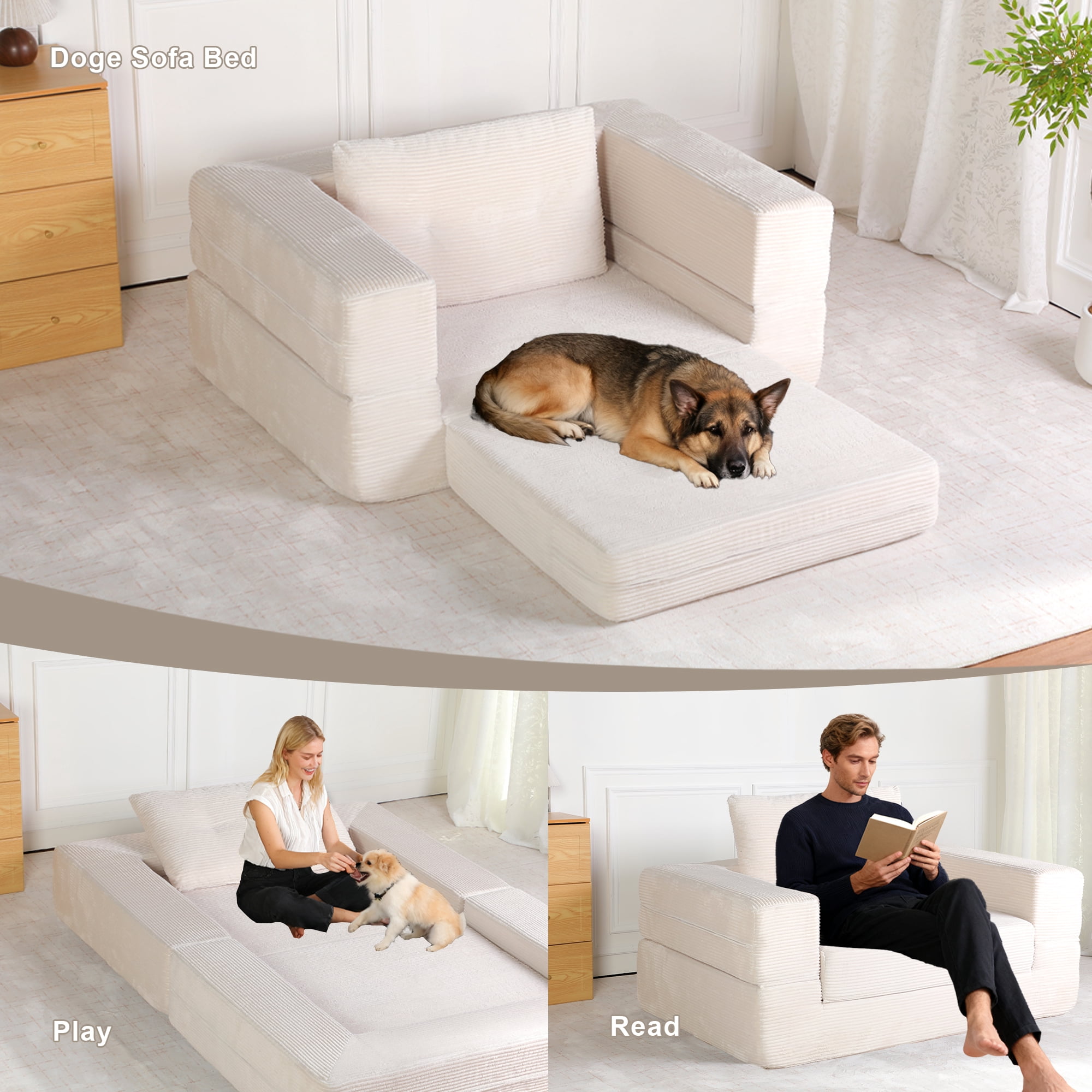 Compression Sofa Bed for Adults & Pets, 3-in-1 Floor Couch with Memory ...