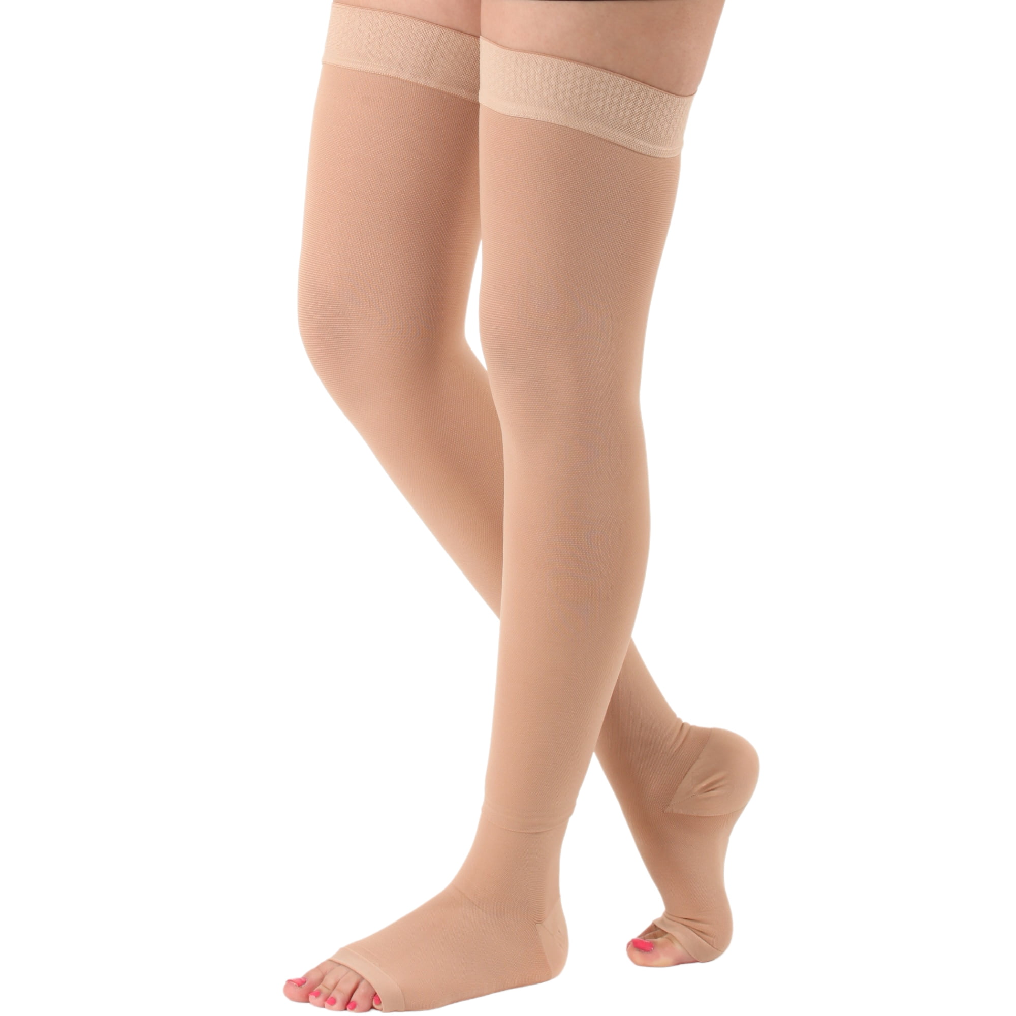Compression Stockings for Women and Men 20-30mmHg with Open Toe - Beige ...
