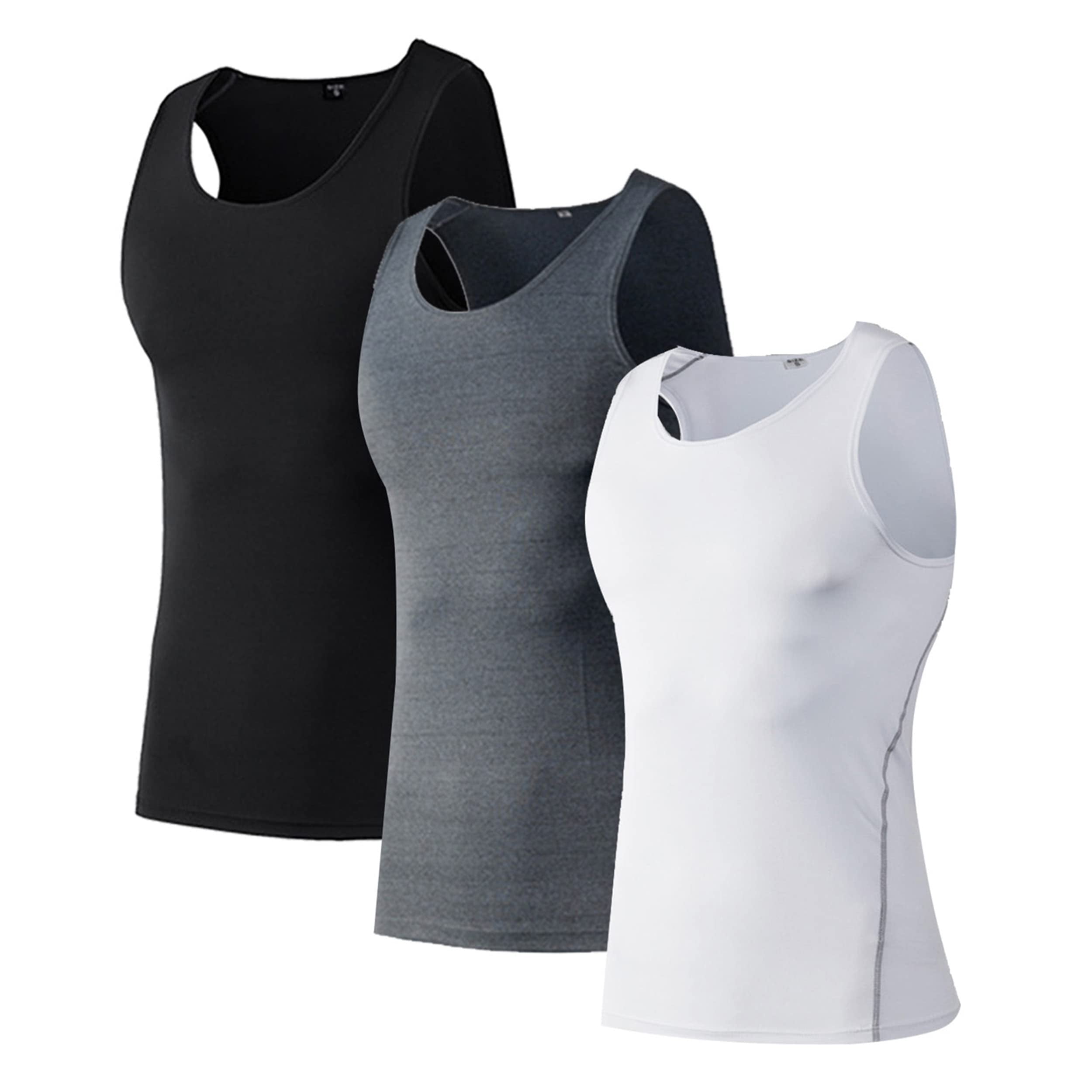 Compression Tops for Men Quick Dry 3 Pack Vest Tops T Shirts Mens ...
