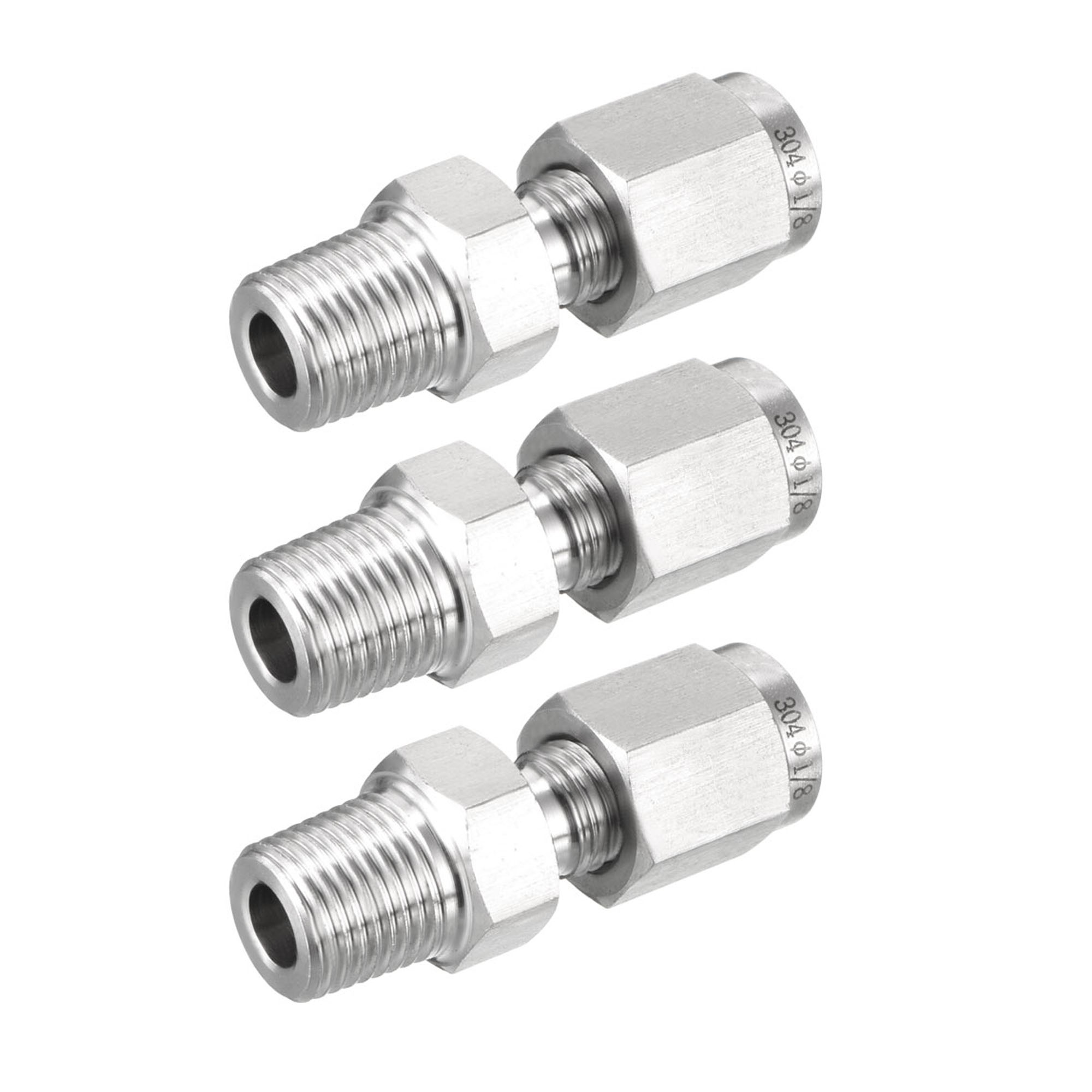 Compression Tube Fitting, 1/8 NPT Male x Ф3mm(1/8") Tube OD with Double ...
