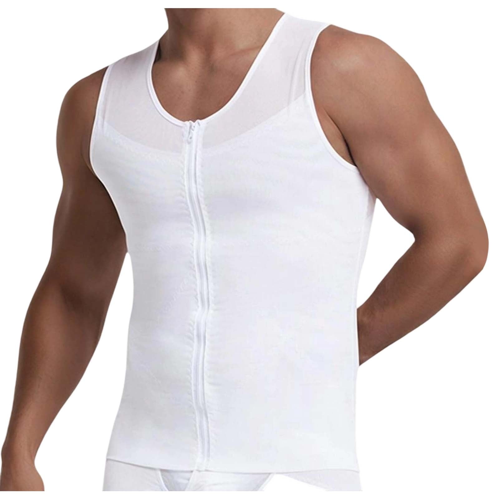 Compression Vest for Men Zippered Sleeveless Shapewear Tank White 2XL ...
