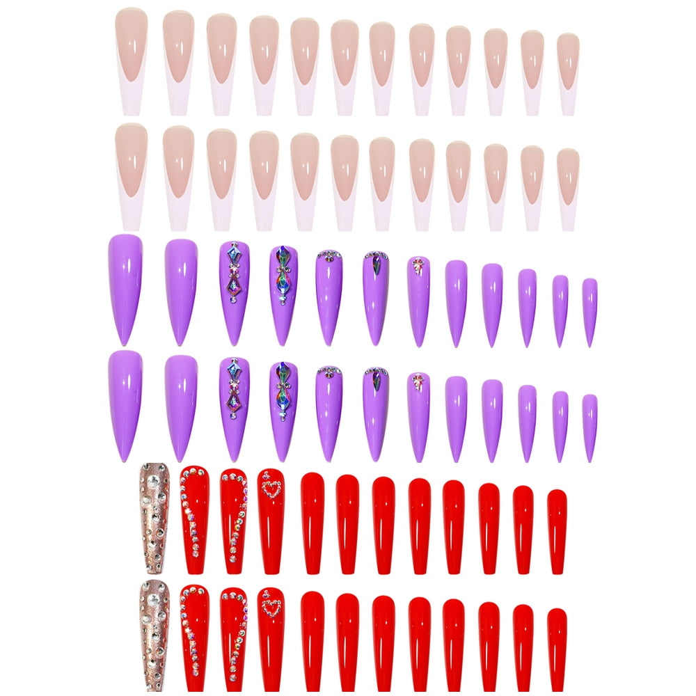 Compression type false nails, full coverage long false nails 3 boxes ...