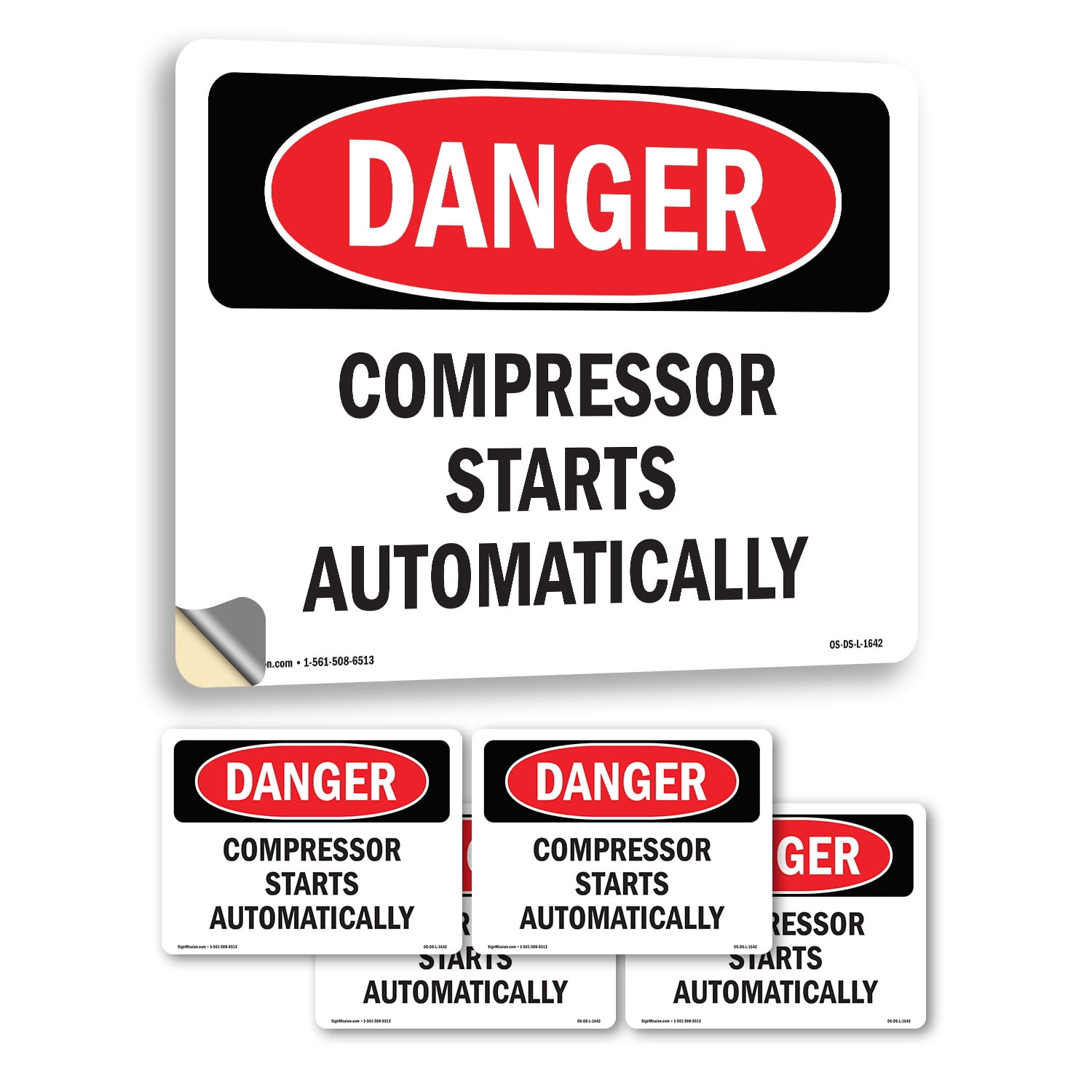 Compressor Starts Automatically OSHA Danger Vinyl Decal Label 14 Inch x ...