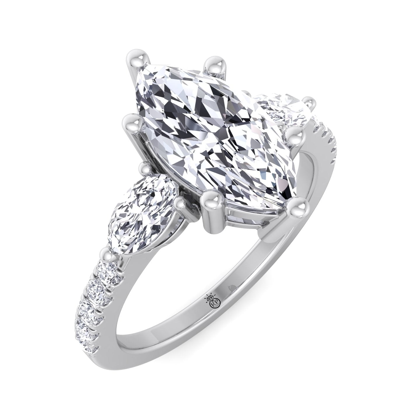 Compton - Moissanite Marquise Cut Lab Diamond Engagement Ring With Oval ...
