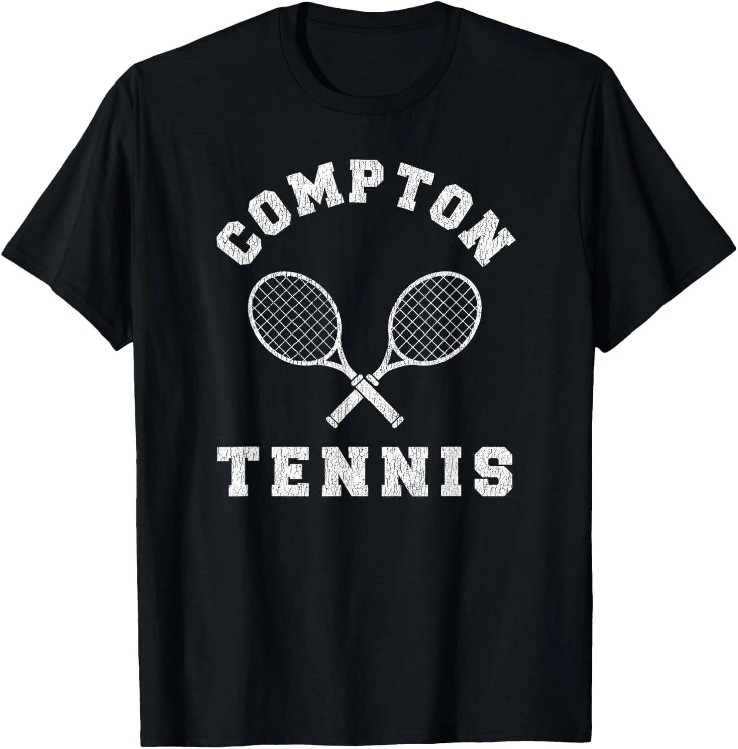 Compton Vintage Tennis Team Distressed Retro 90s Vibe Racket T-Shirt ...