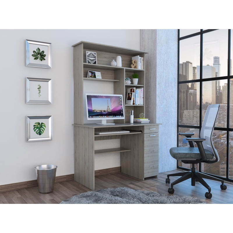 Compu 180 Hutch Desk, Multiple Shelves, Retractable Keyboard Tray, CPU ...