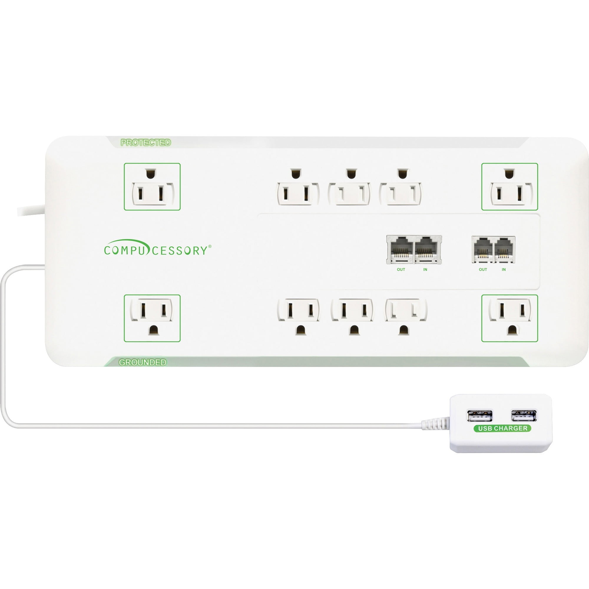 Compucessory, CCS25134, Slim 10-Outlet Surge Block Protector, 1 Each ...