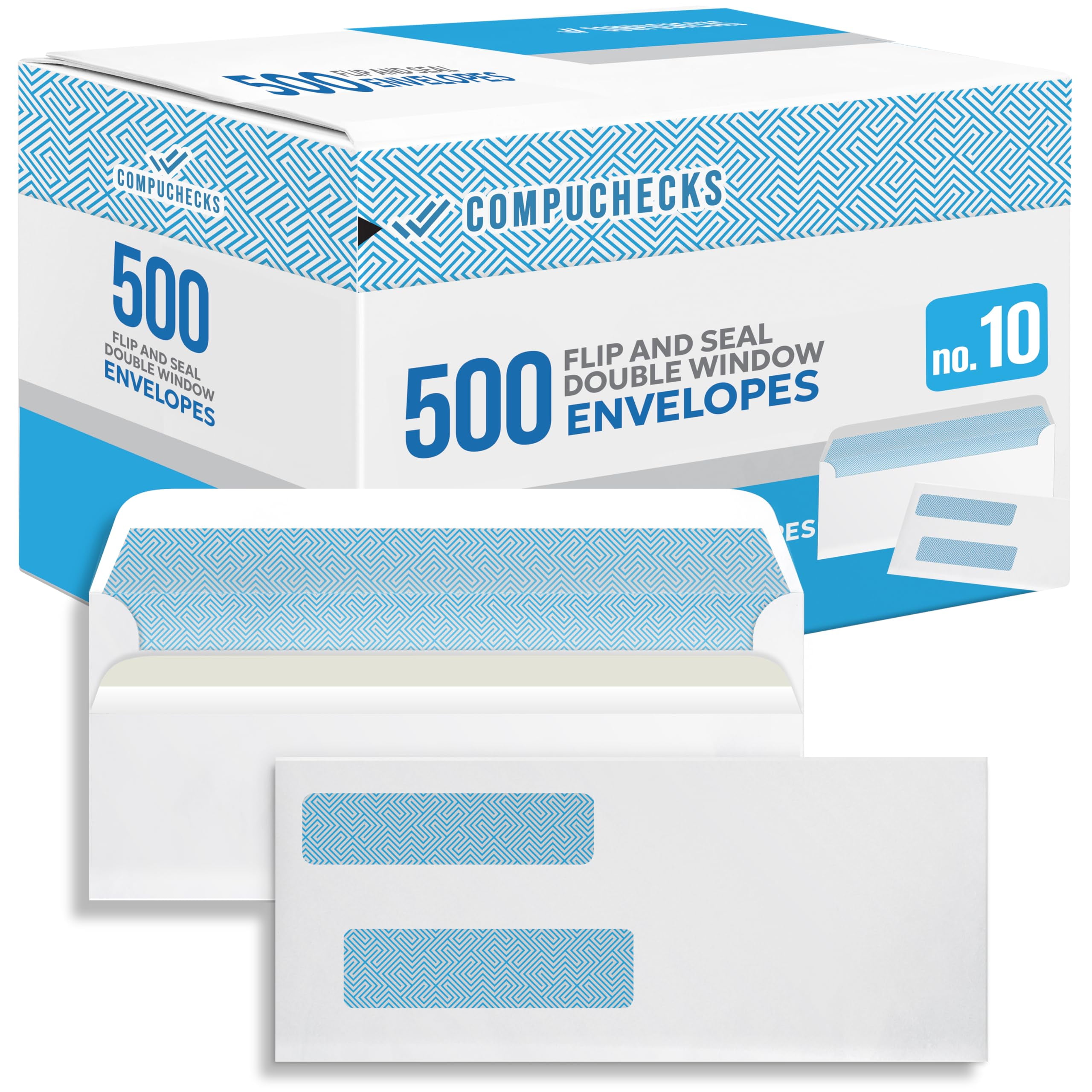 Compuchecks Double Window Envelopes #10- Flip and Seal Flap, Security ...