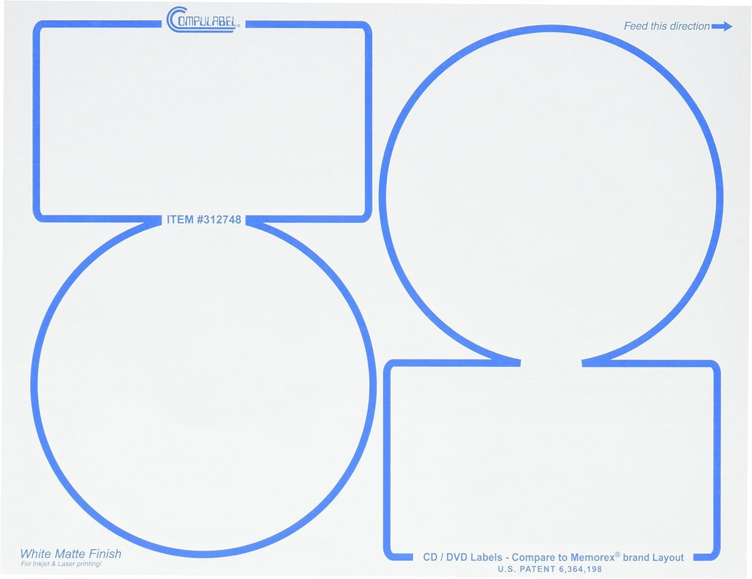Compulabel 312748 White CD/DVD Memorex Labels for Laser and Inkjet ...
