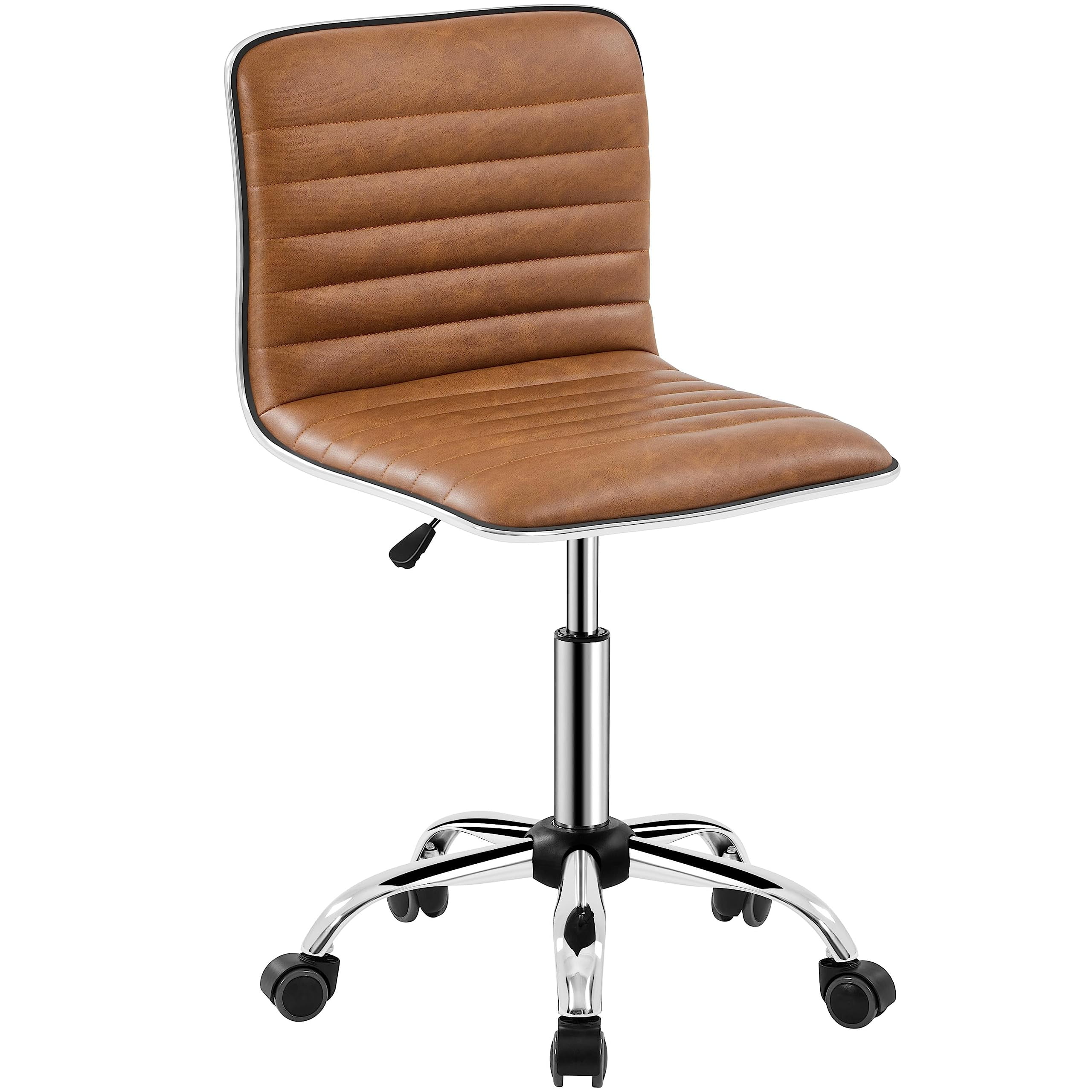 Computer Chair Armless Low Back PU Leather, Ergonomic Swivel Rolling ...