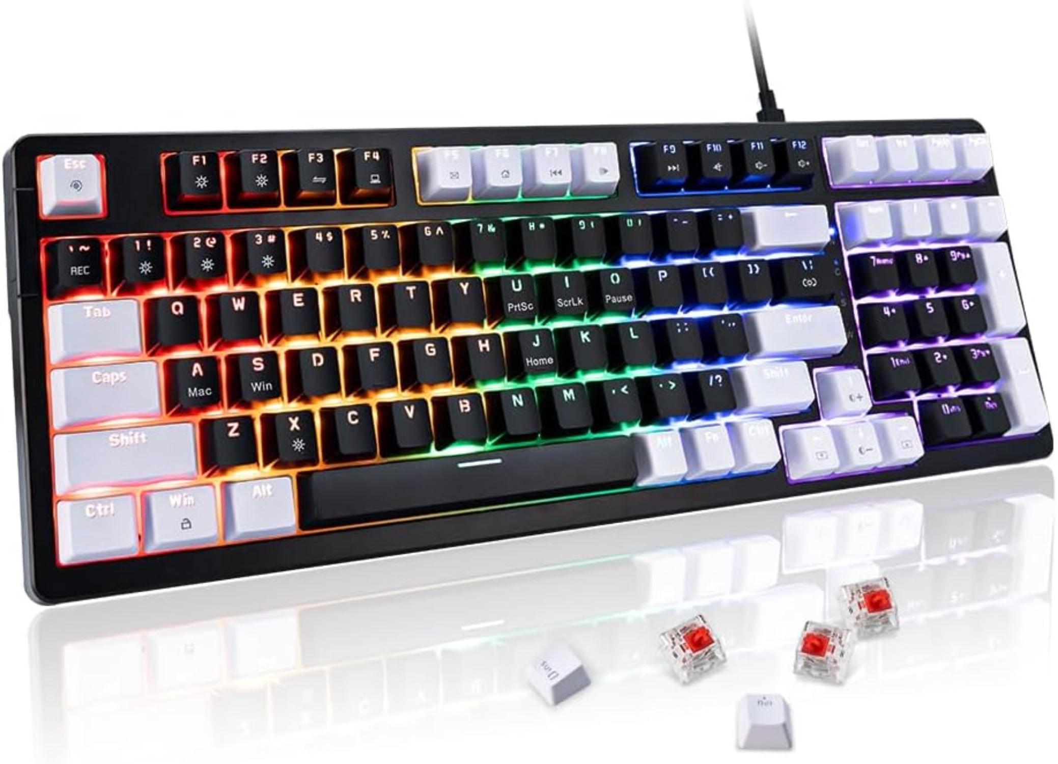 Computer Clicky Keyboard Wired 98 Full Key Compact RGB keyboard with 19 ...