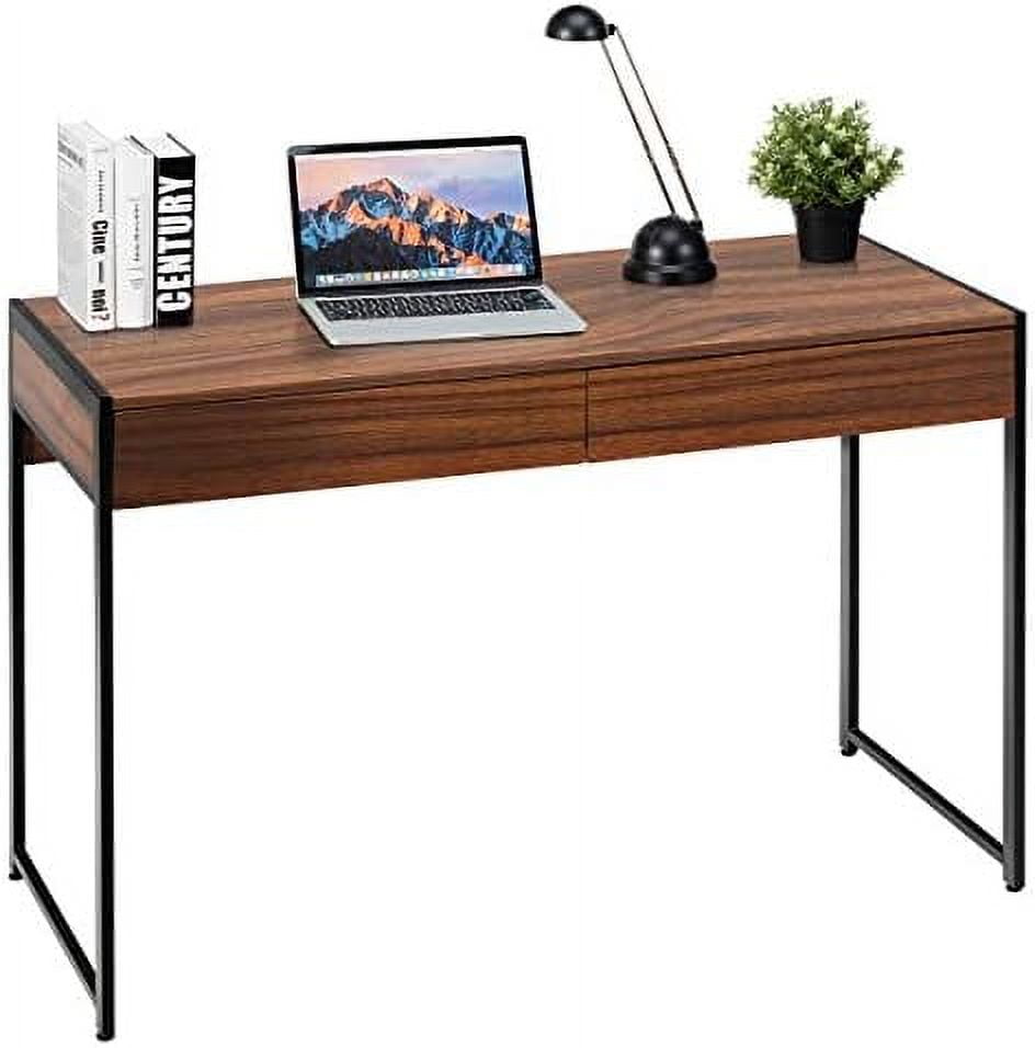Computer Desk with 2 Drawers Simple Wooden Study Writing Desk with ...