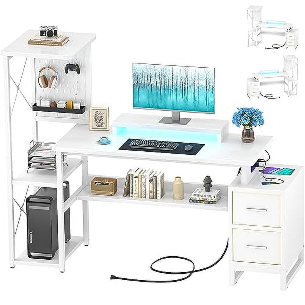 Computer Desk with 2 Fabric Drawers - Reversible Home Office Desk with ...