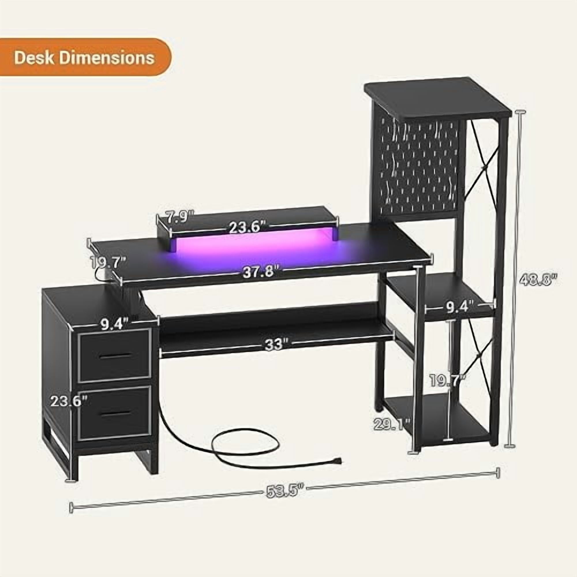 Computer Desk with 2 Fabric Drawers - Reversible Home Office Desk with ...