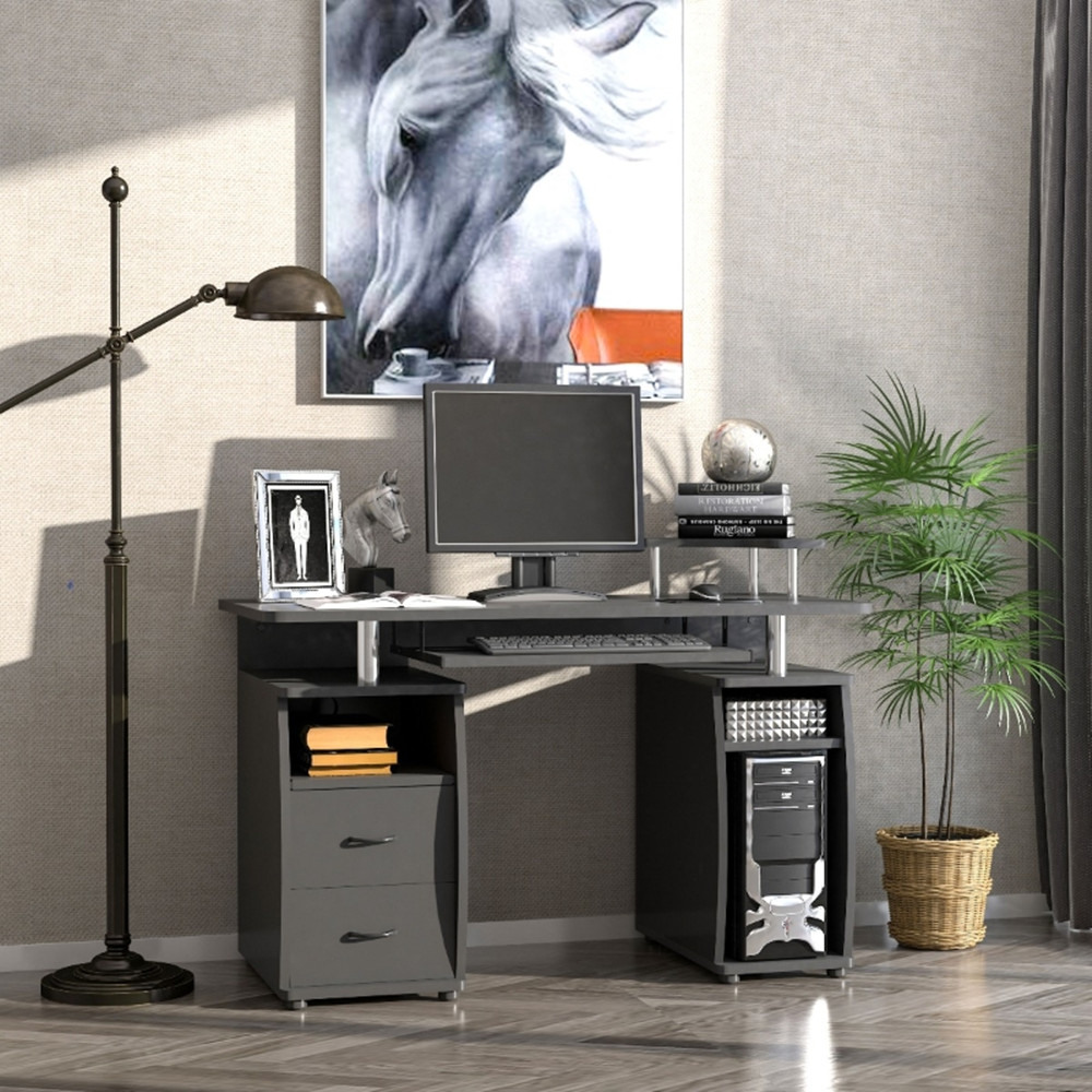 Computer Desk with 2 Storage Drawers, Home Office Writing Desk, Modern ...