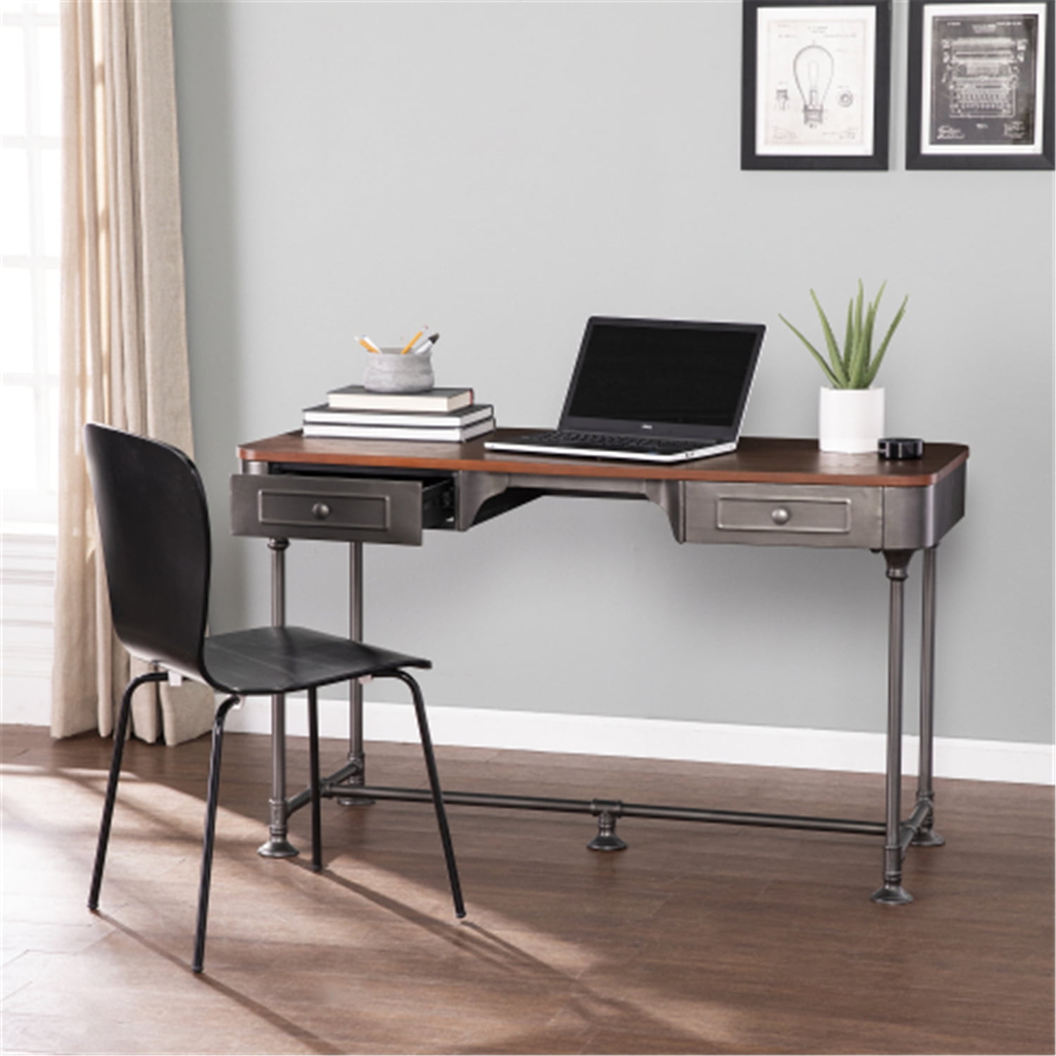 Computer Desk with 2 Storage Drawers, Modern Simple Study Table Writing ...
