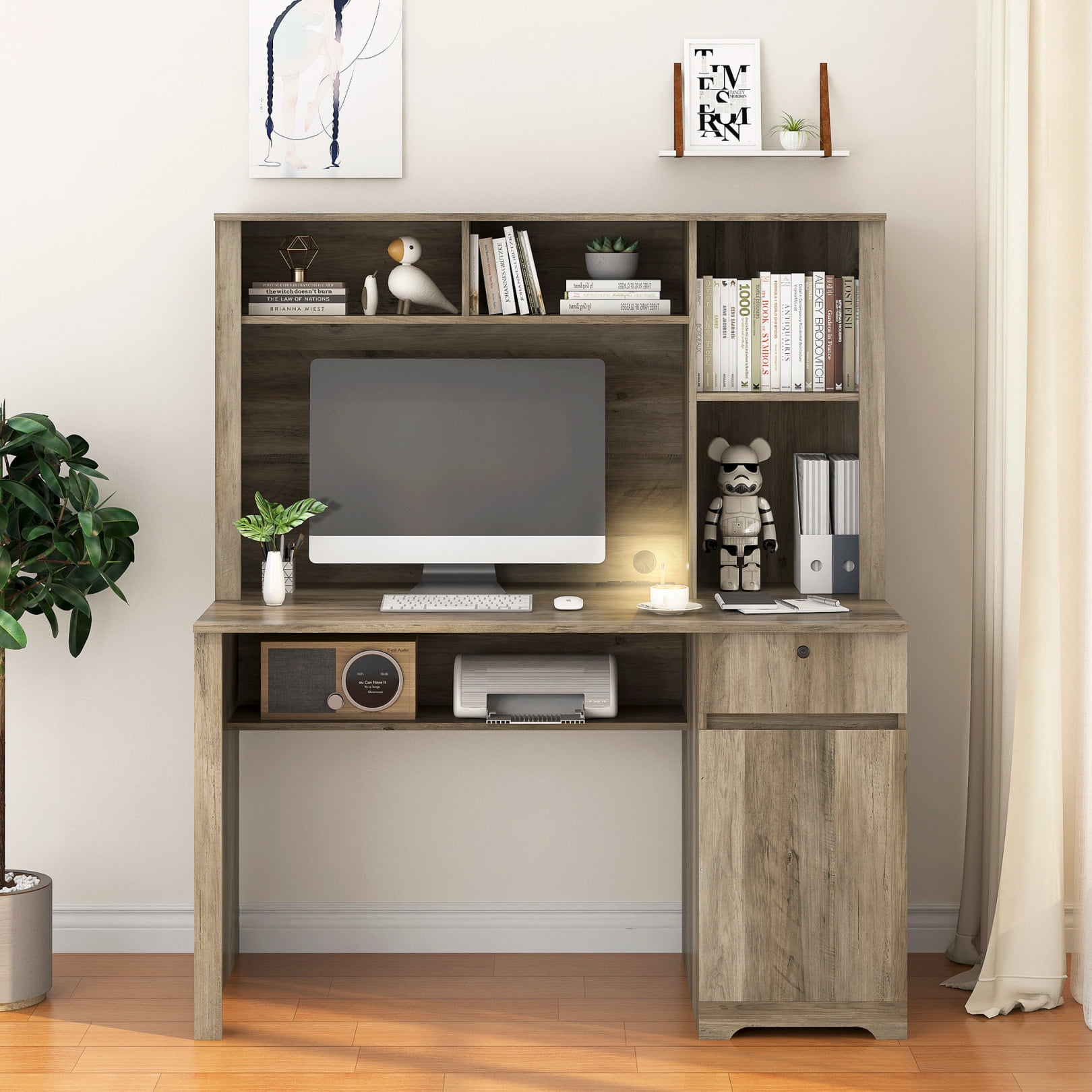Computer Desk with 3 Ac Outlets And 2 Usb Charging Ports and Wire Hole ...