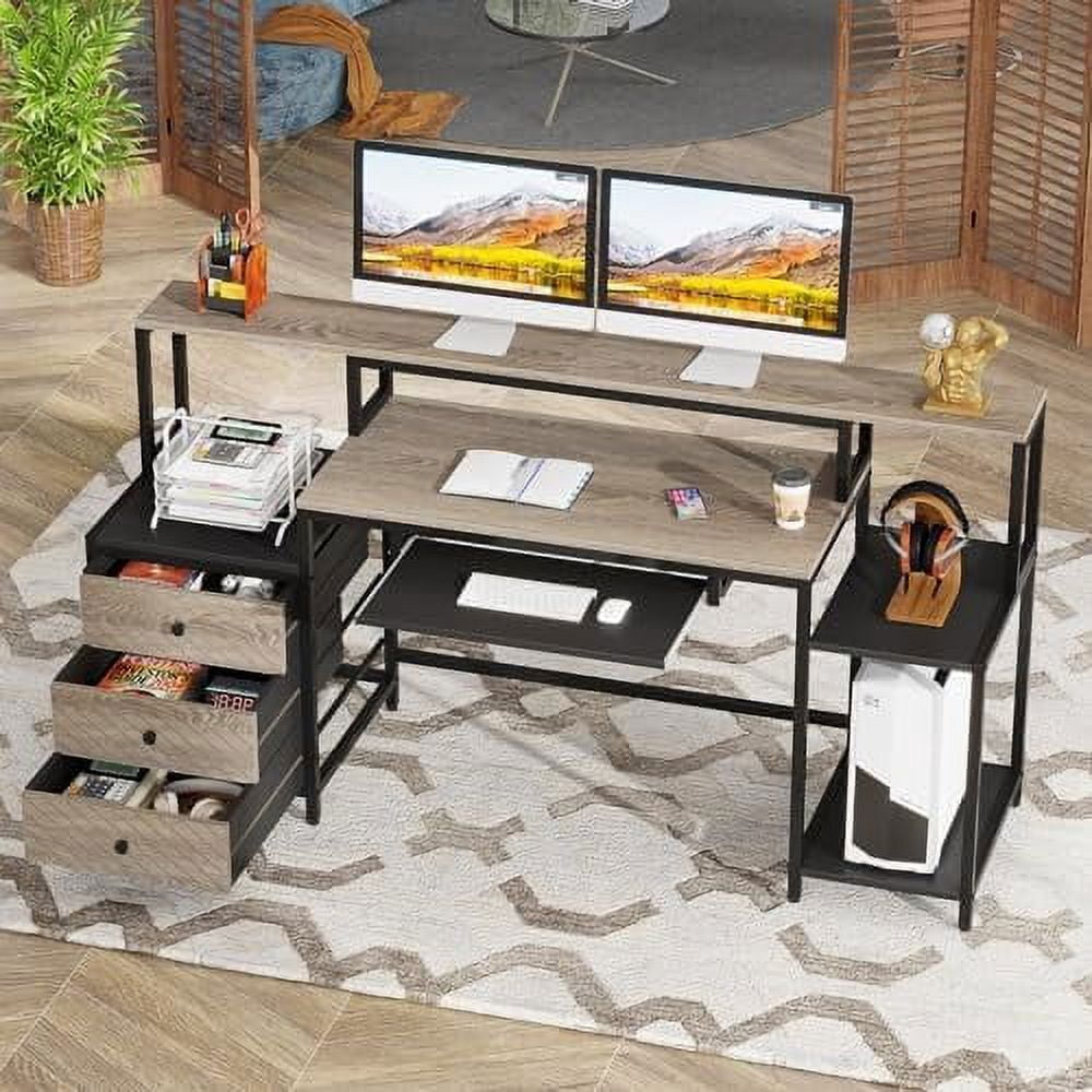 Computer Desk with 3 Drawers 63 inch Office Desk with Monitor ...