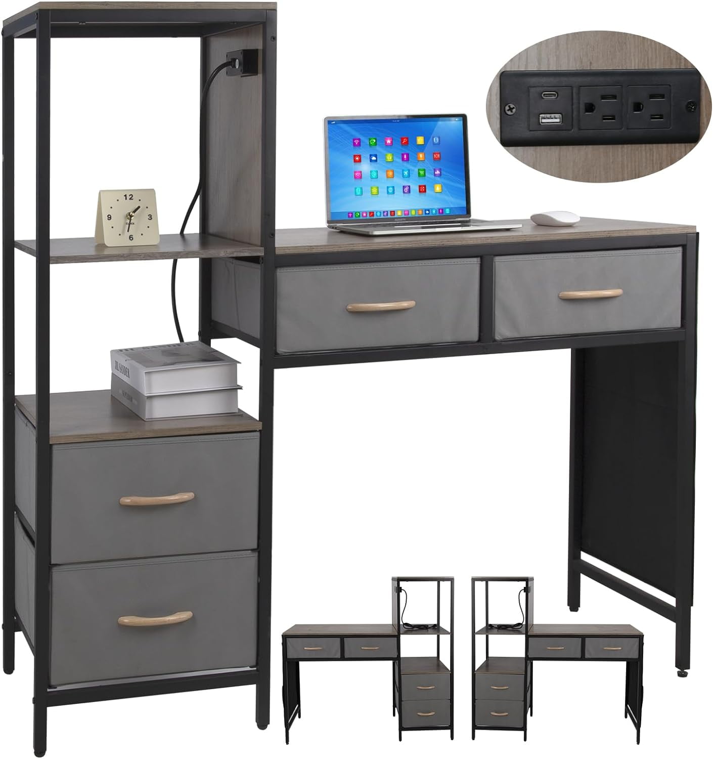 Computer Desk with 4 Drawer and Power Outlets 47" Office Desk with ...