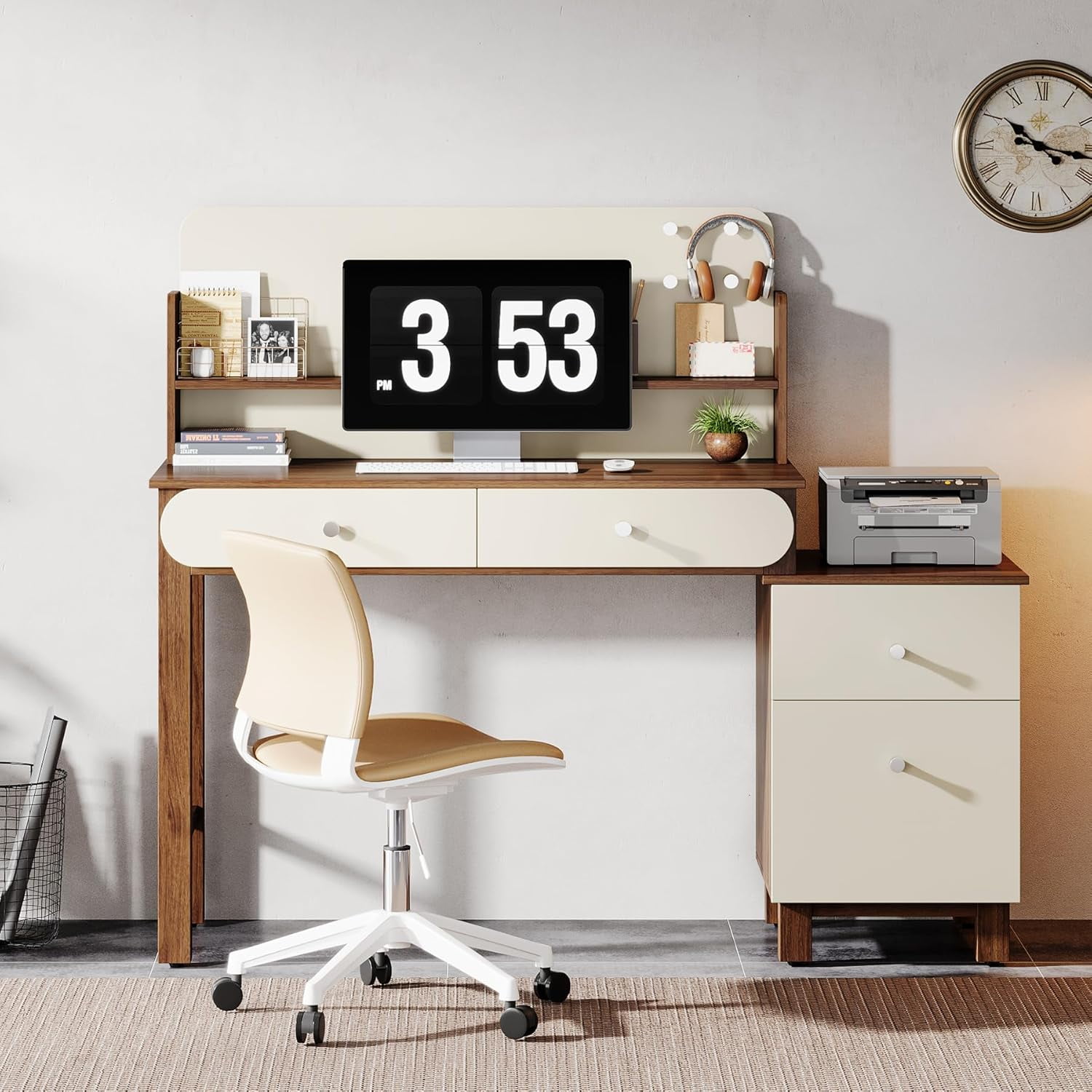 Computer Desk with 4 File Drawers, 56-Inch Office Desk with Storage ...