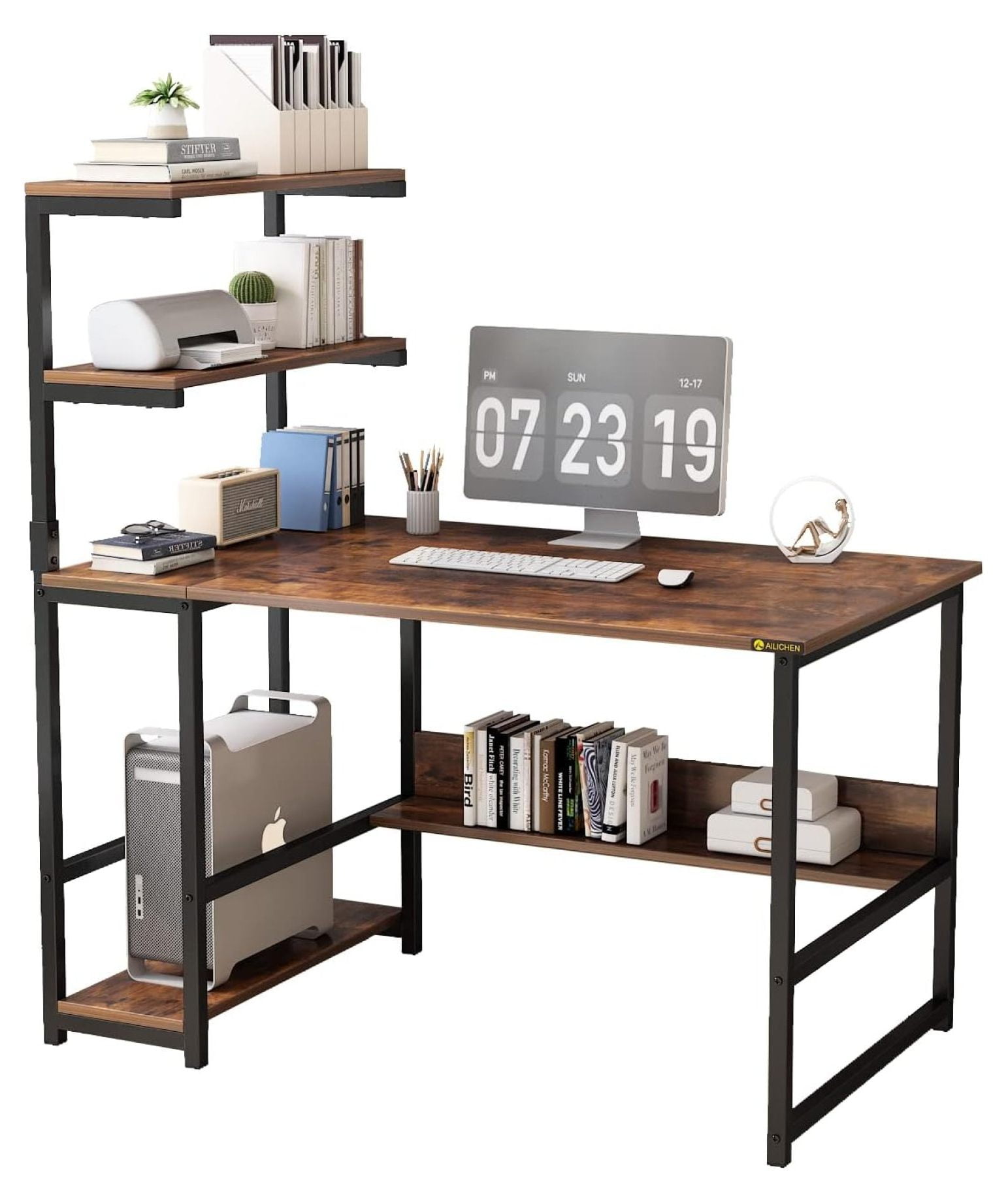 Computer Desk with 4-Tier Storage Shelves, 43.3 inch Modern Large ...