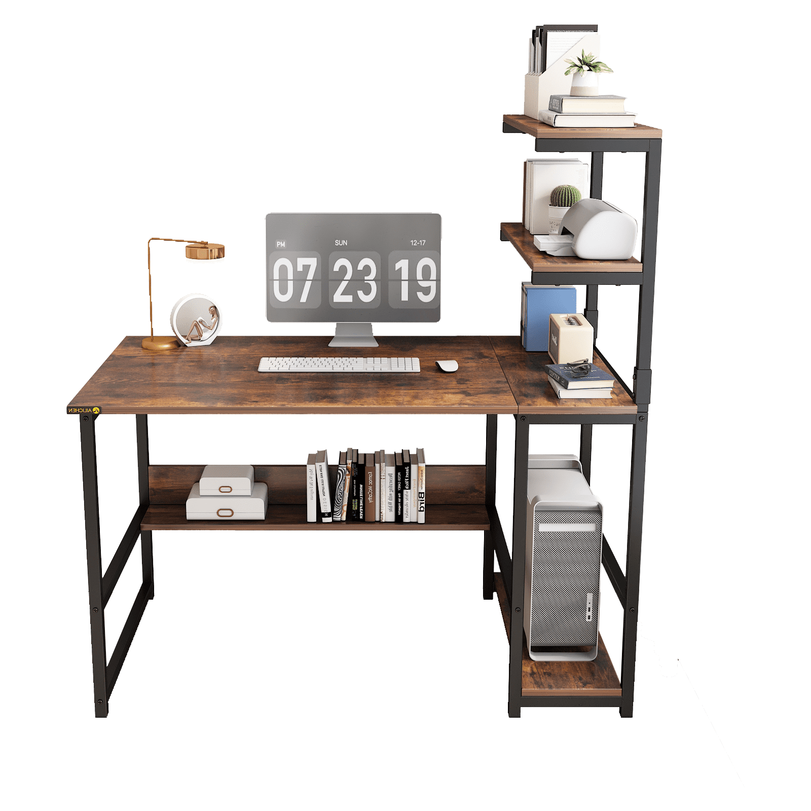 Computer Desk with 4-Tier Storage Shelves, 43.6 inch Modern Large ...