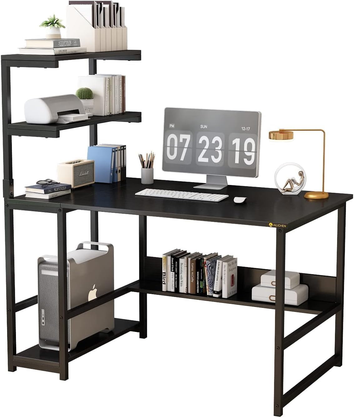 Computer Desk with 4-Tier Storage Shelves 43.6 inch Modern Large Office ...