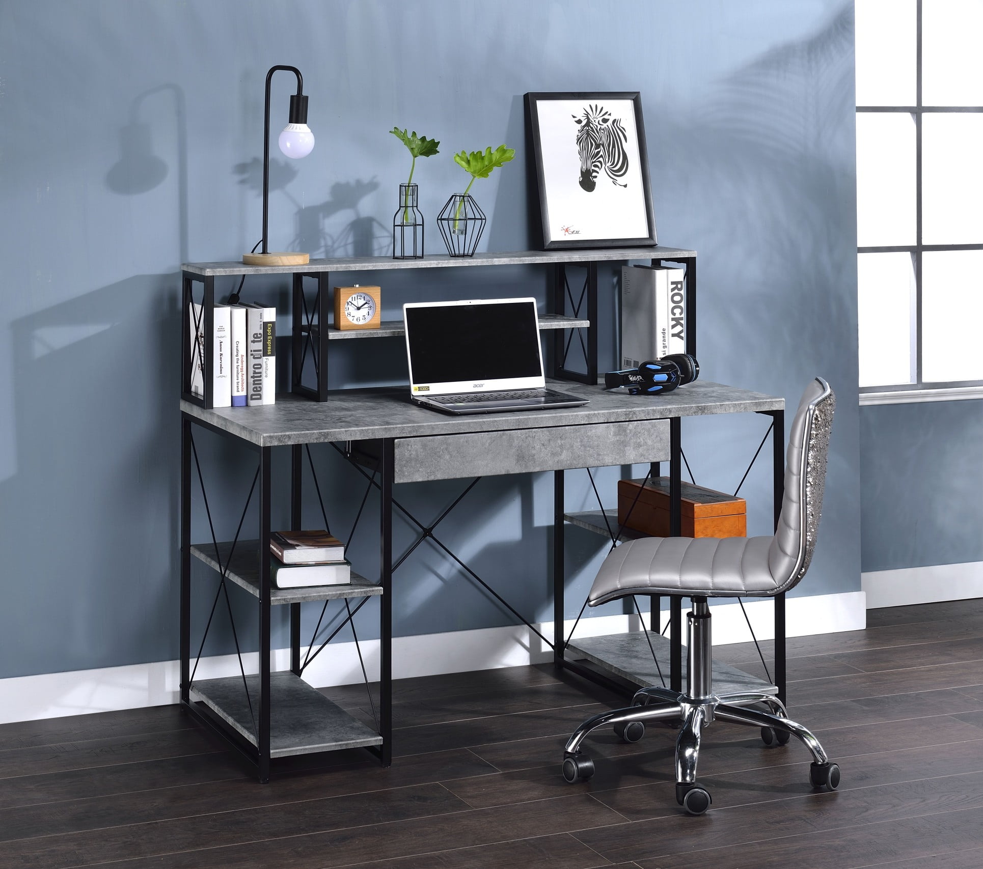 Computer Desk with 4-Tier Storage Shelves, Morden Style Desk with 8 ...
