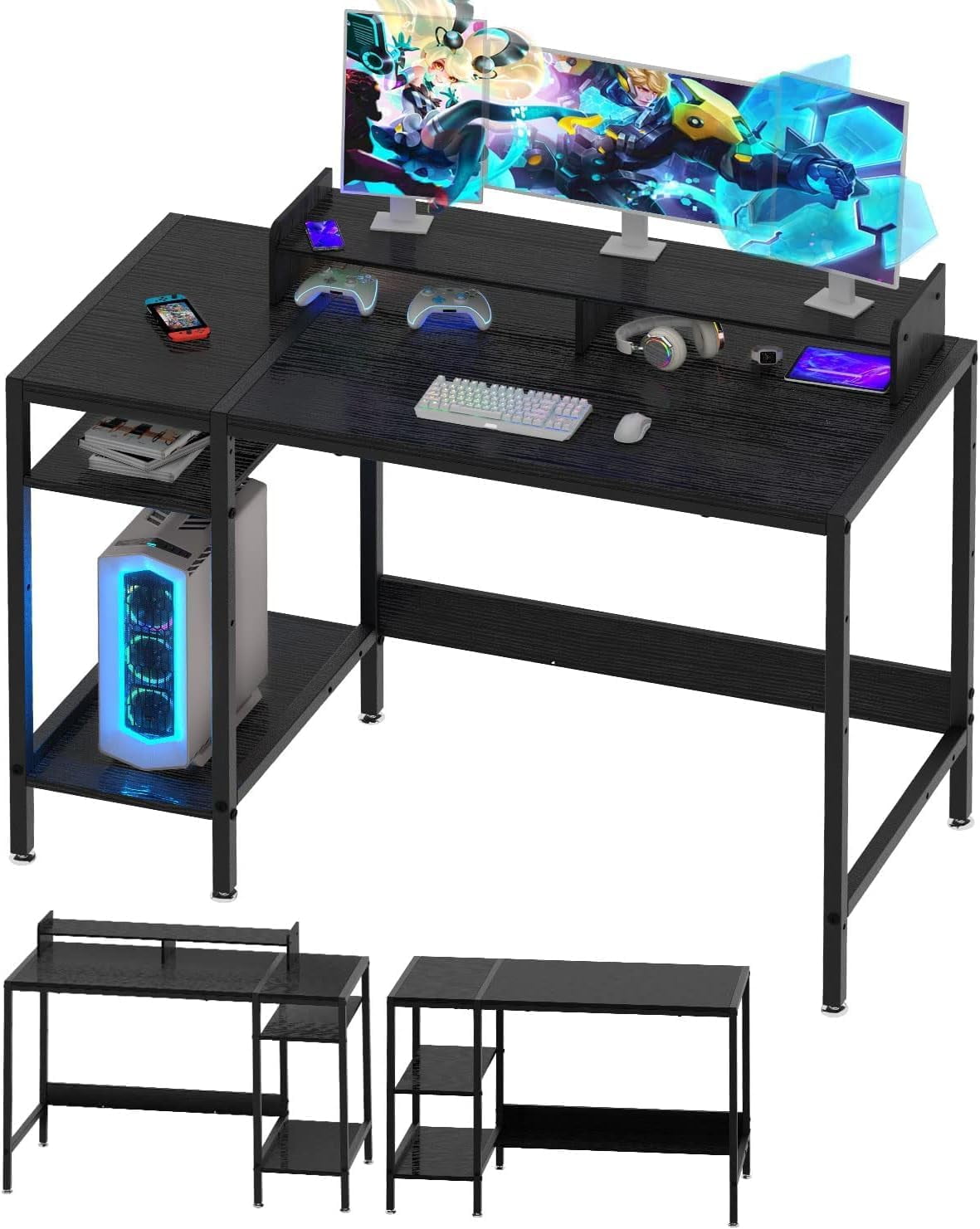 Computer Desk - 47” Gaming Desk, Home Office Desk with Storage, Small ...