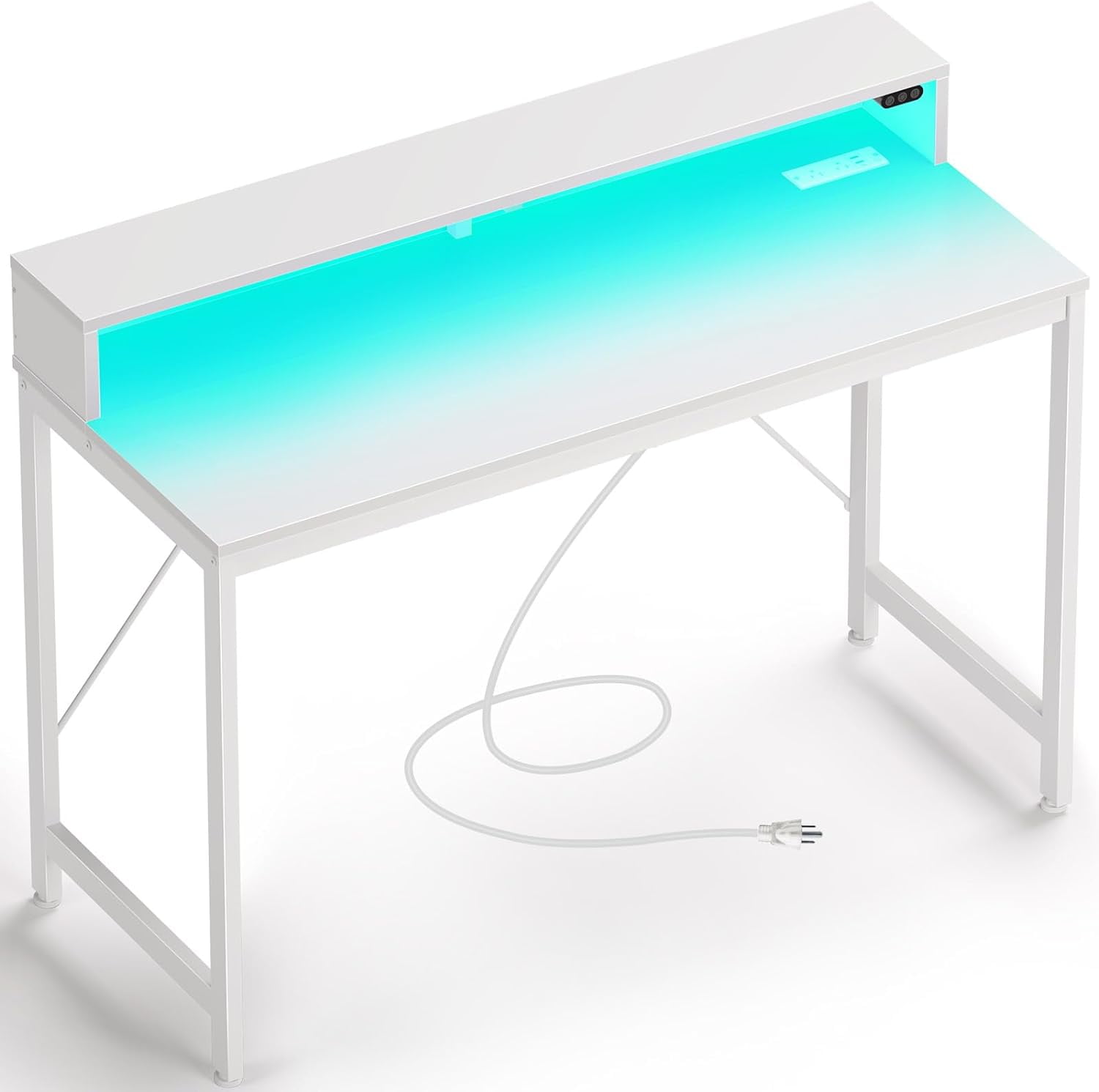 Computer Desk 47 inch with LED Lights & Power Outlets, Home Office Desk ...